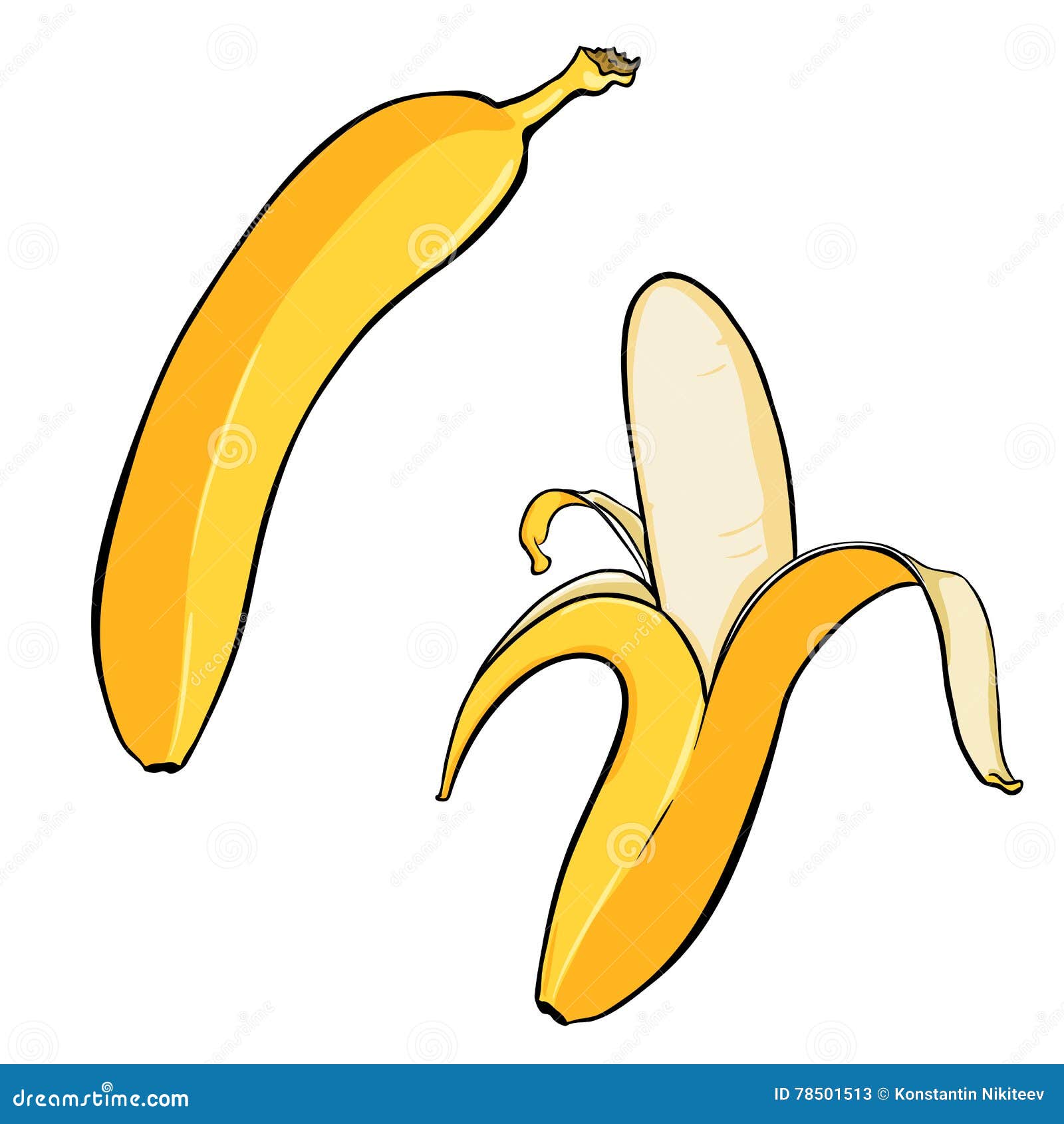 Vector Cartoon Illustration: Two Bananas Stock Vector - Illustration of ...