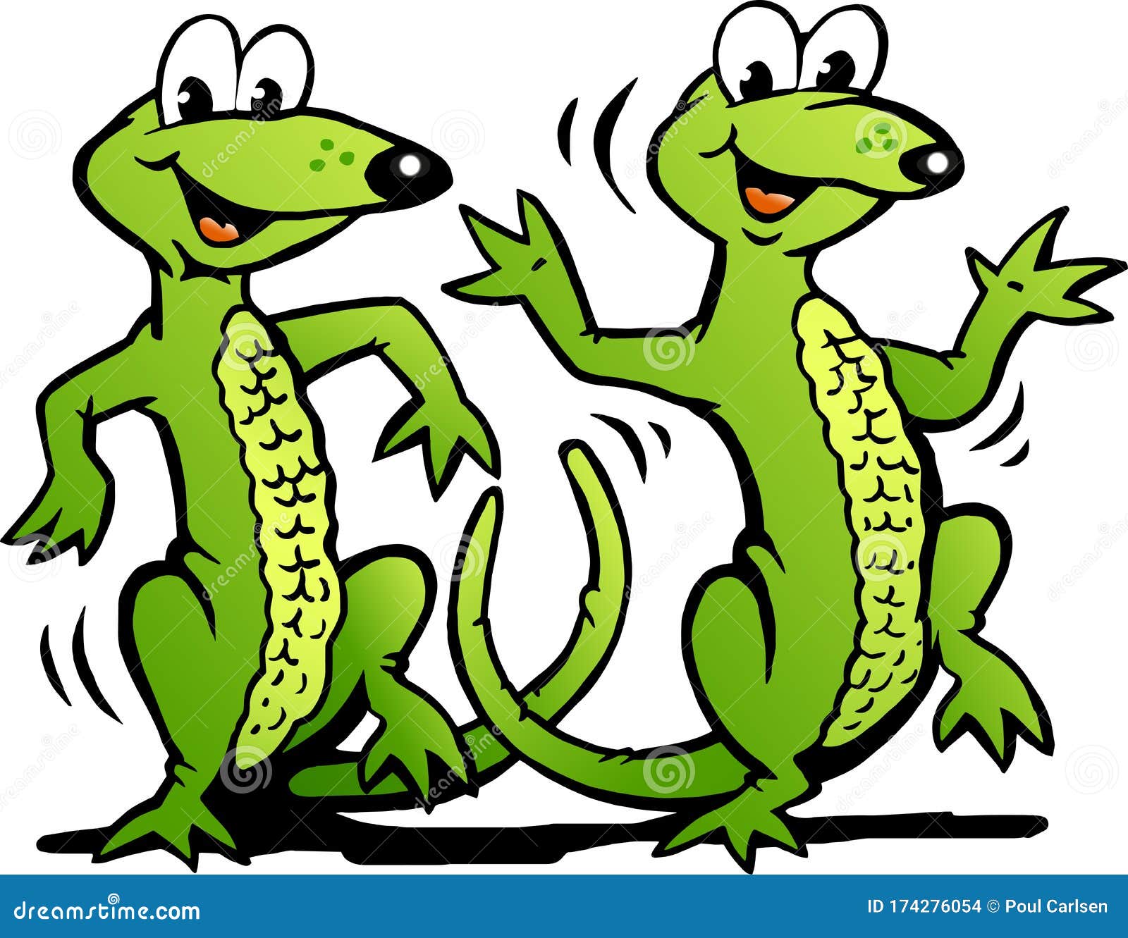 Vector Cartoon Illustration Of A Two Happy Dancing Lizard ...