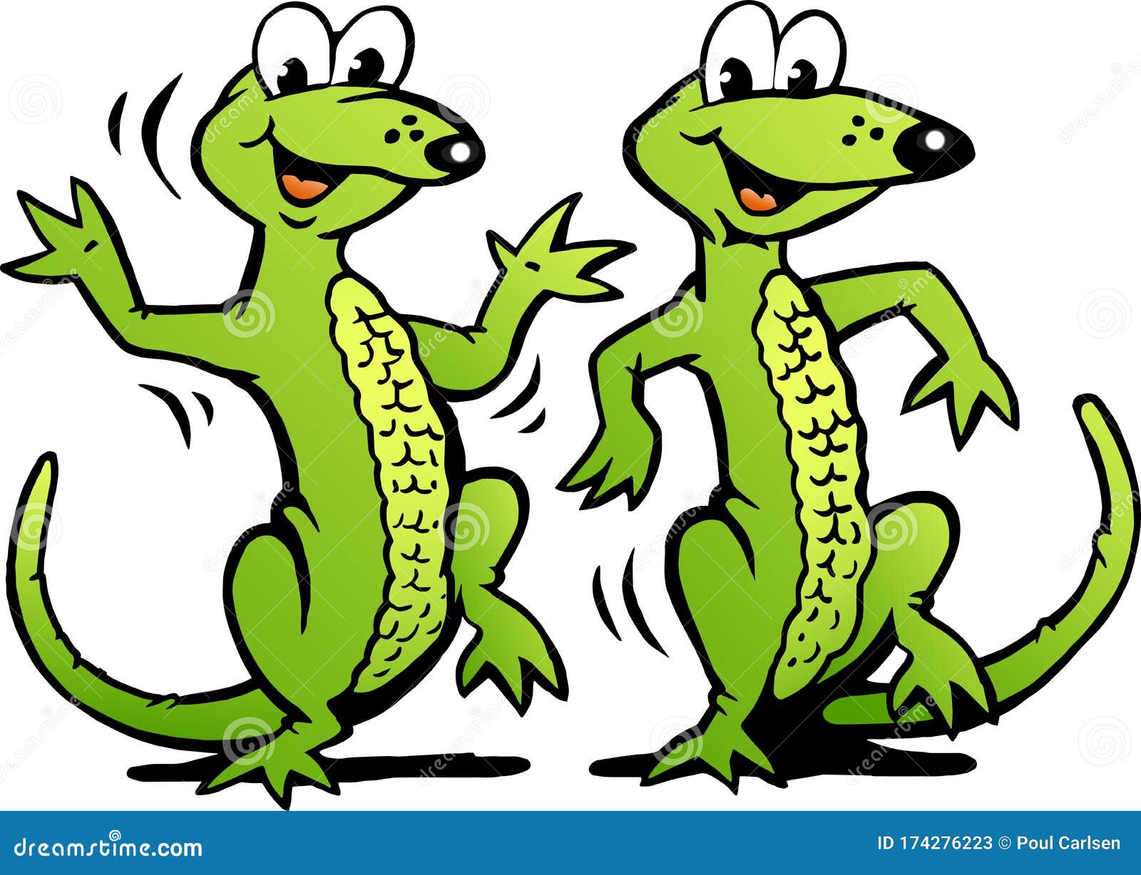 Vector Cartoon Illustration Of A Two Happy Dancing Lizard ...