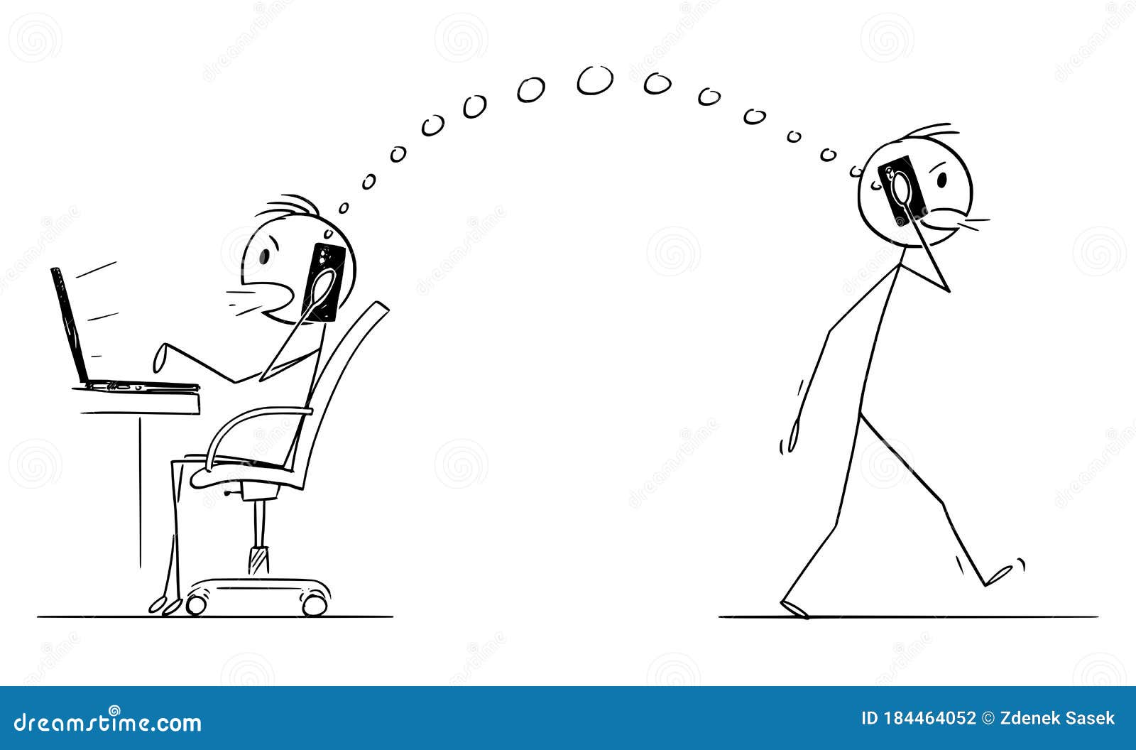 Vector Cartoon Illustration Of Two Men Or Businessmen Wireless