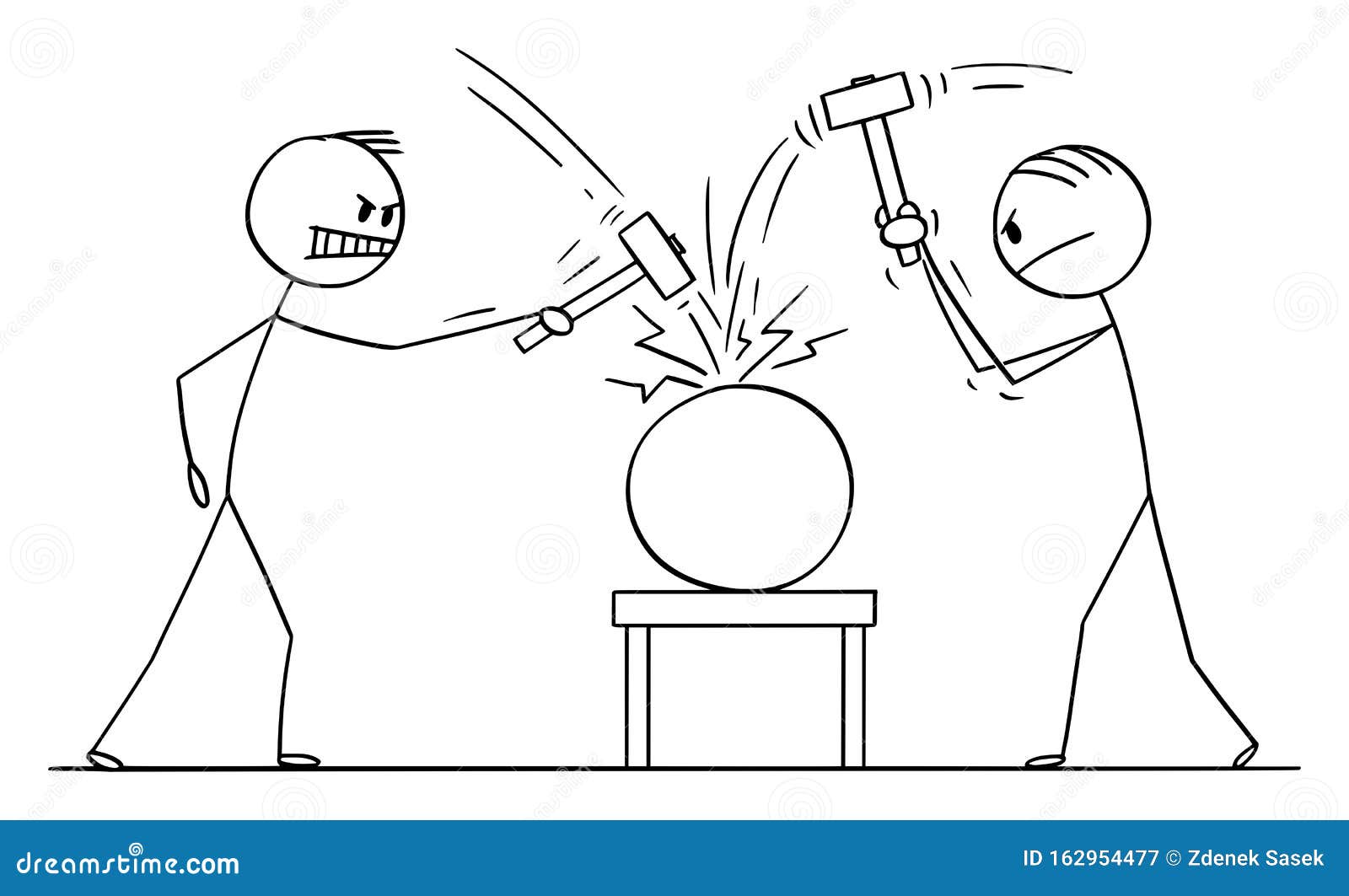 Vector Cartoon Illustration of Two Men, Workers or Businessmen Beating ...