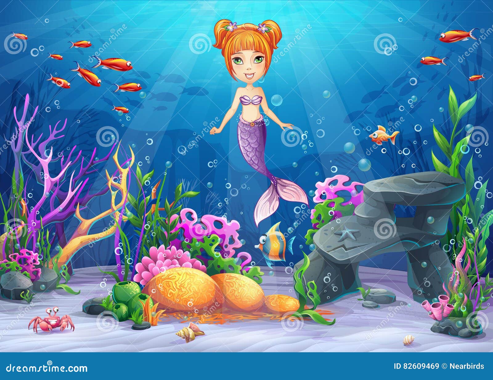 Cute Cartoon Mermaid Underwater World 86435439