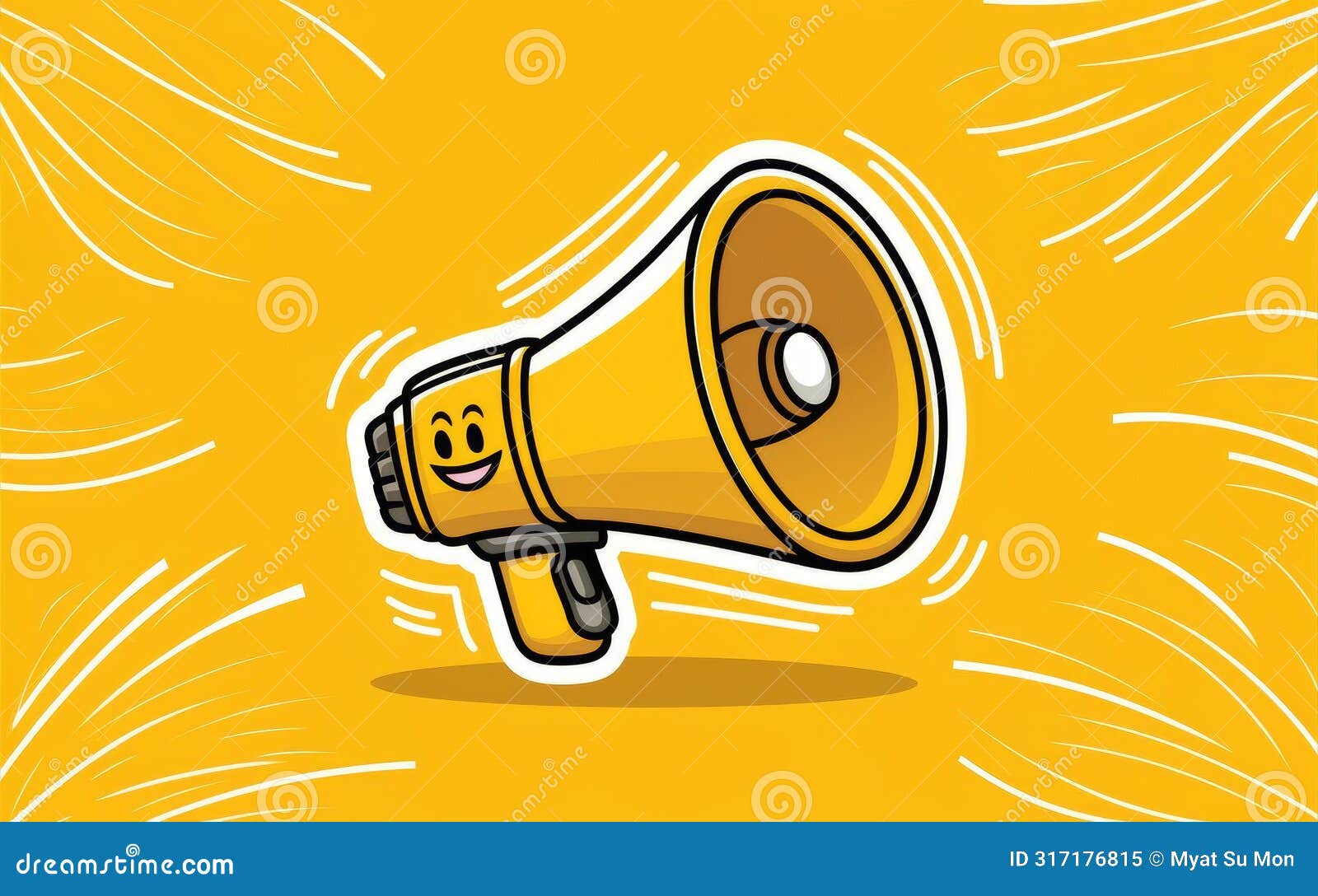 Vector Cartoon Illustration of a Yellow Megaphone with Funny Face Stock ...
