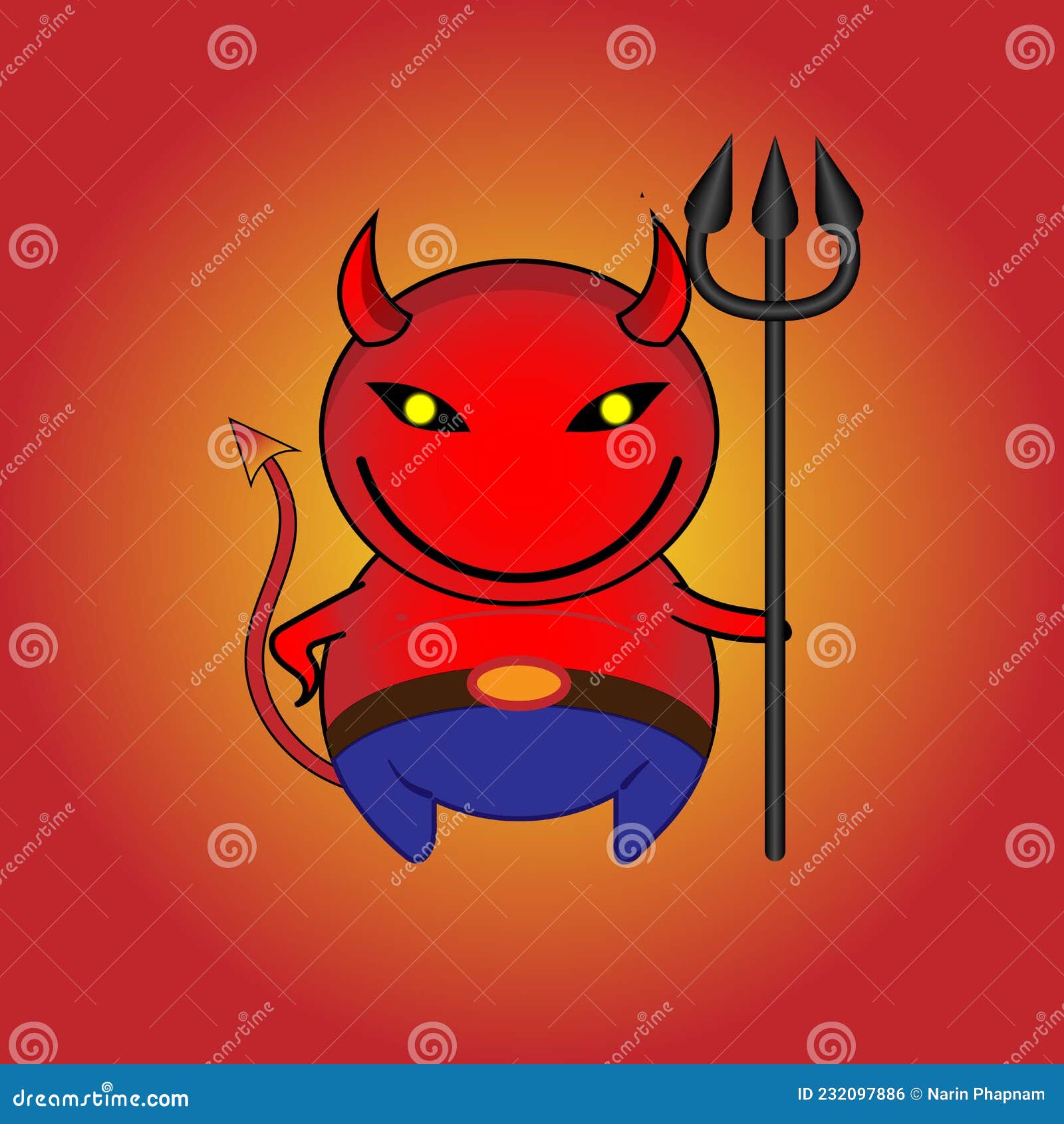 Red Devil with Horns and Tail Standing Stock Illustration ...
