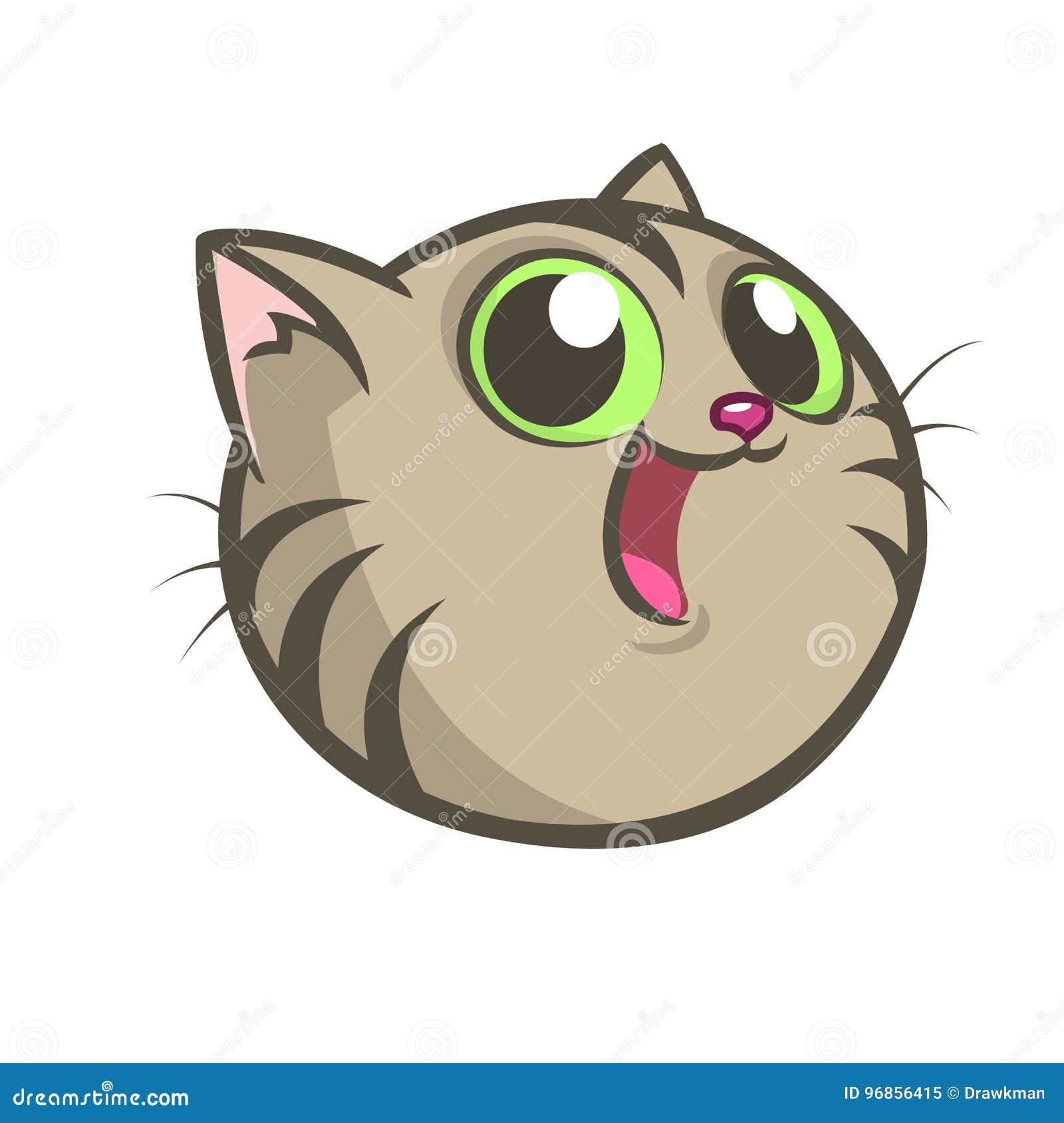 Vector Cartoon Image of a Gray Cat Head Smiling on White Background ...