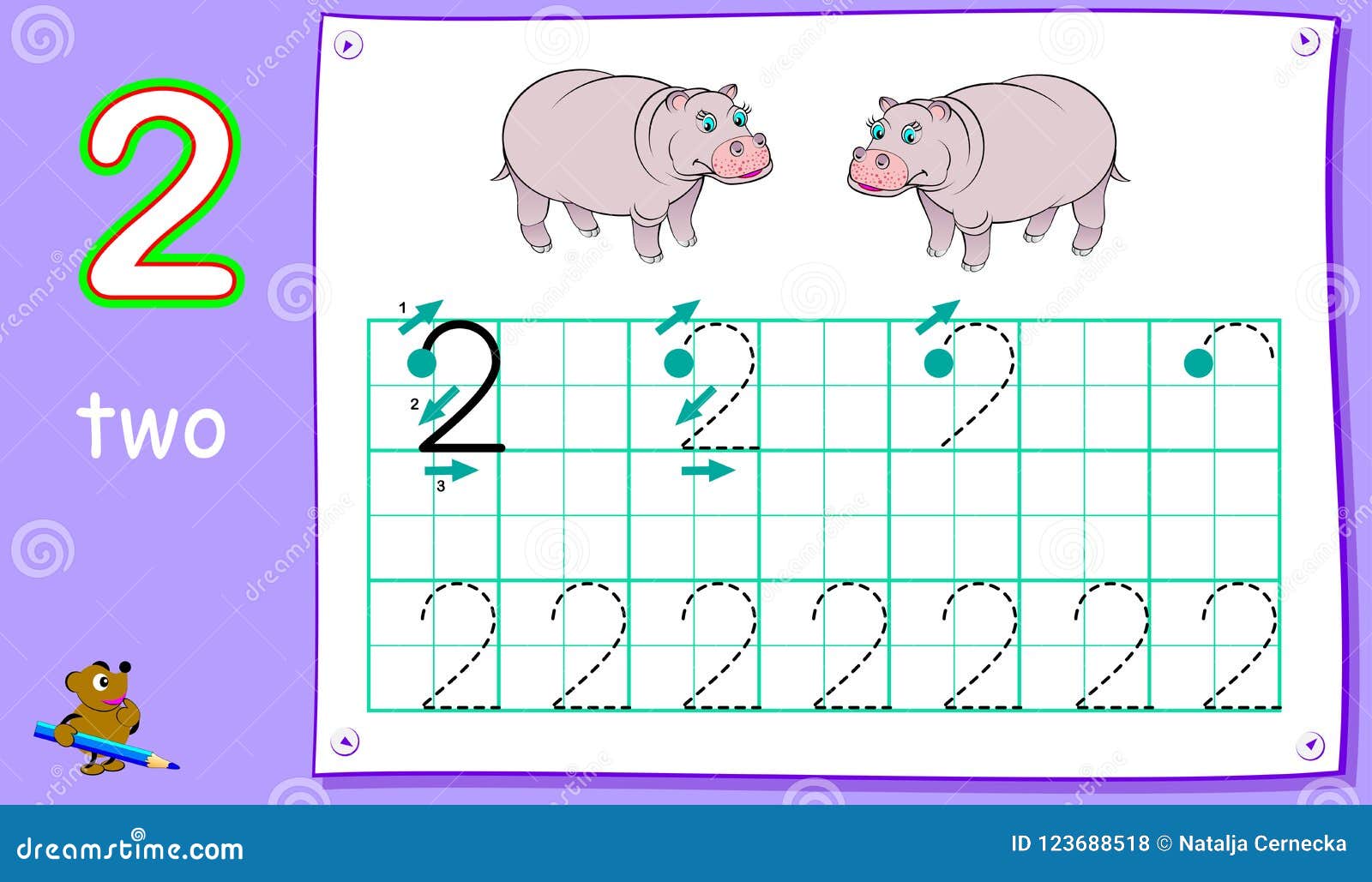 Educational Page for Young Children with Number Two. Developing Skills ...