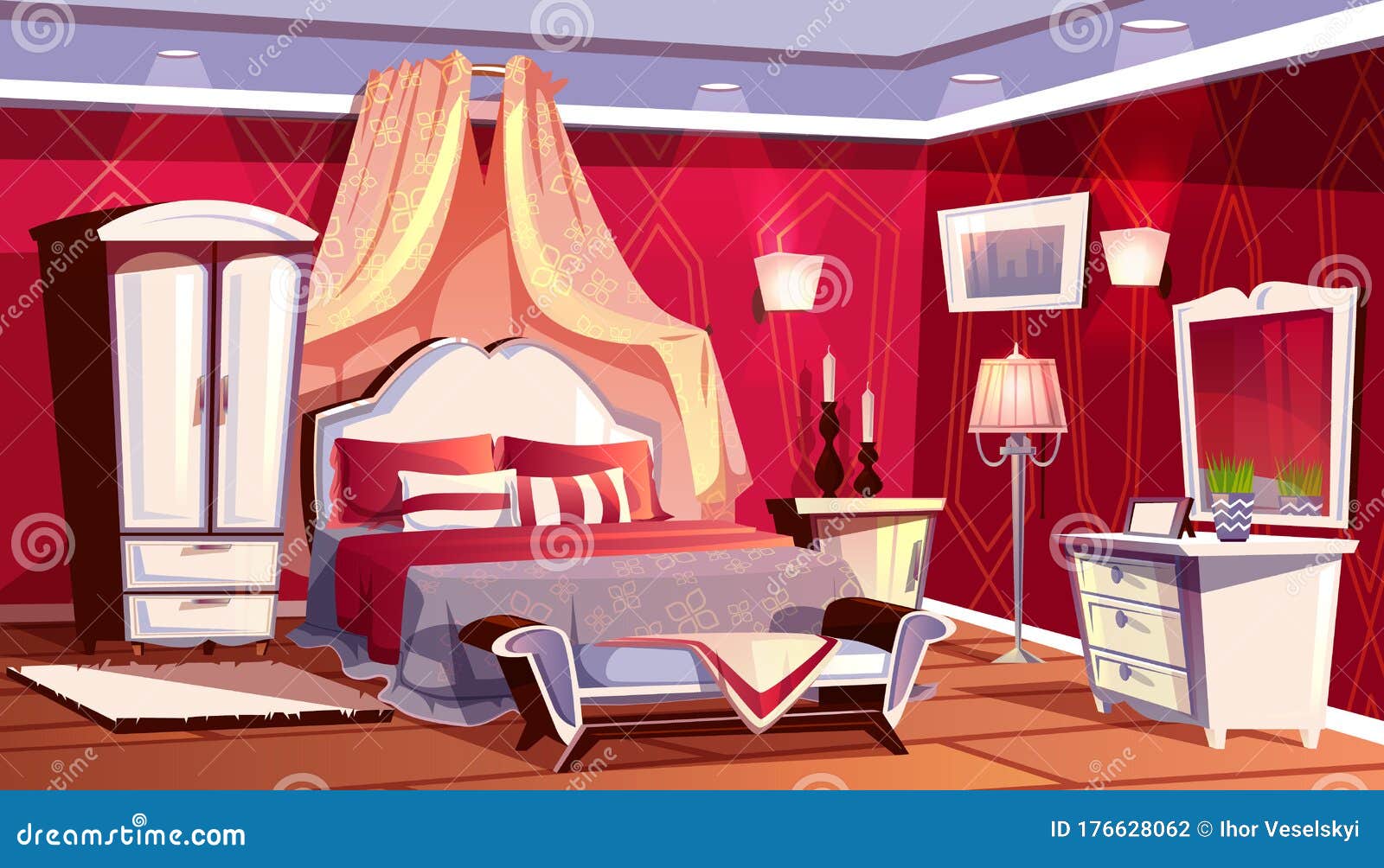 Vector Interior Of Rich Bedroom Luxurious Room Stock Vector