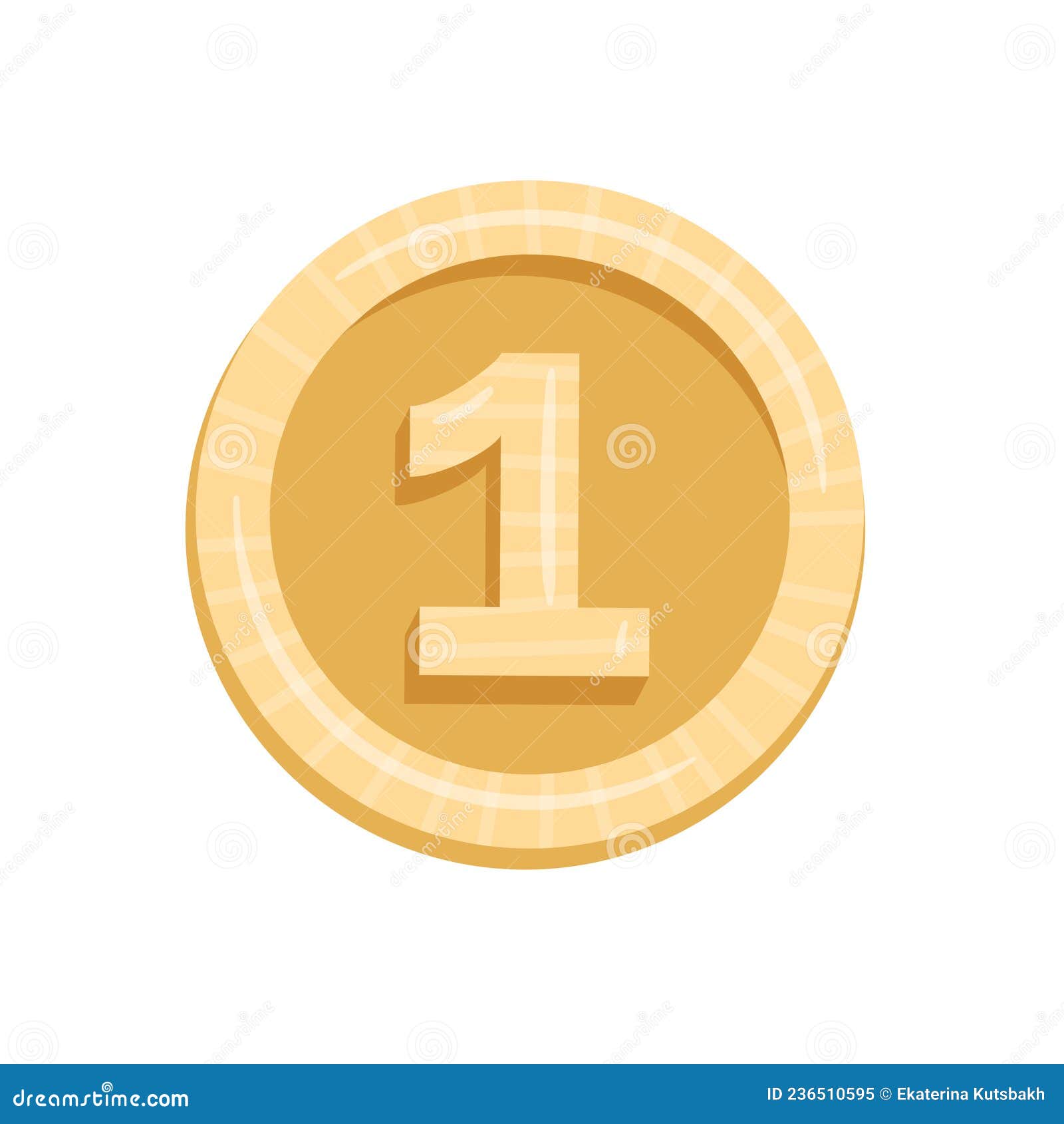 Vector Cartoon Isolated One-unit Gold Coin Icon. Stock Vector ...