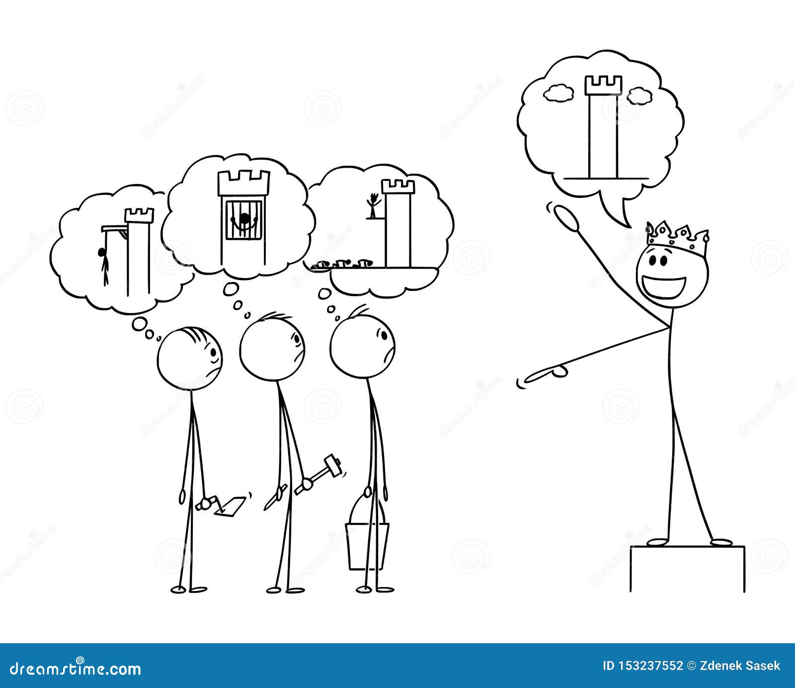 Vector Cartoon Of King Having Speech To Workers About His Dream ...