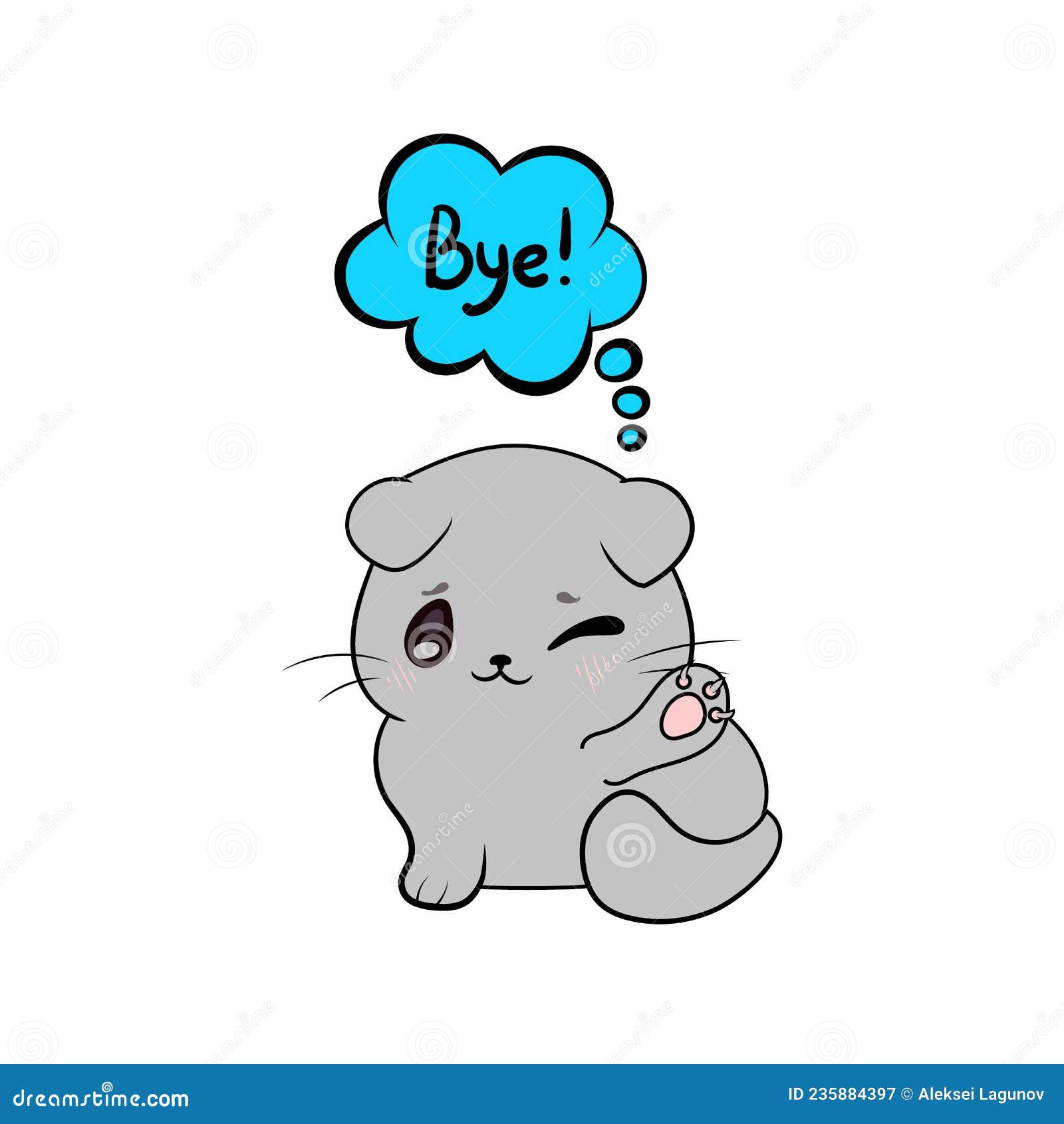 Vector Cartoon Kitten Saying Bye, Illustration, Comic Style and Blue ...