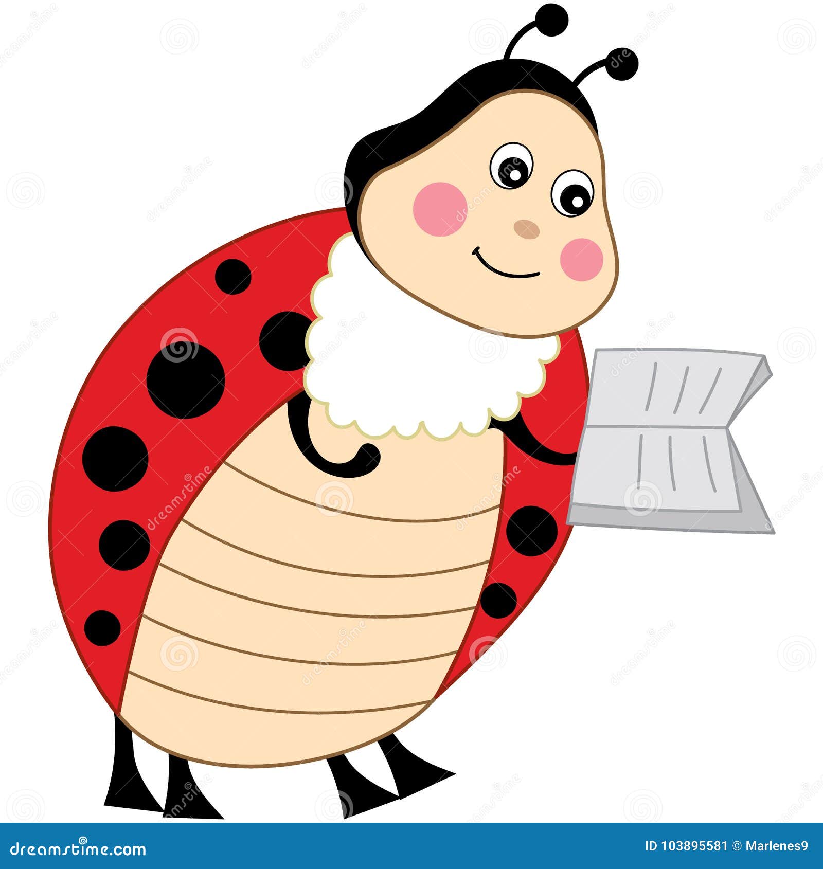 Vector Cute Cartoon Ladybug with Book. Ladybug Vector Illustration ...