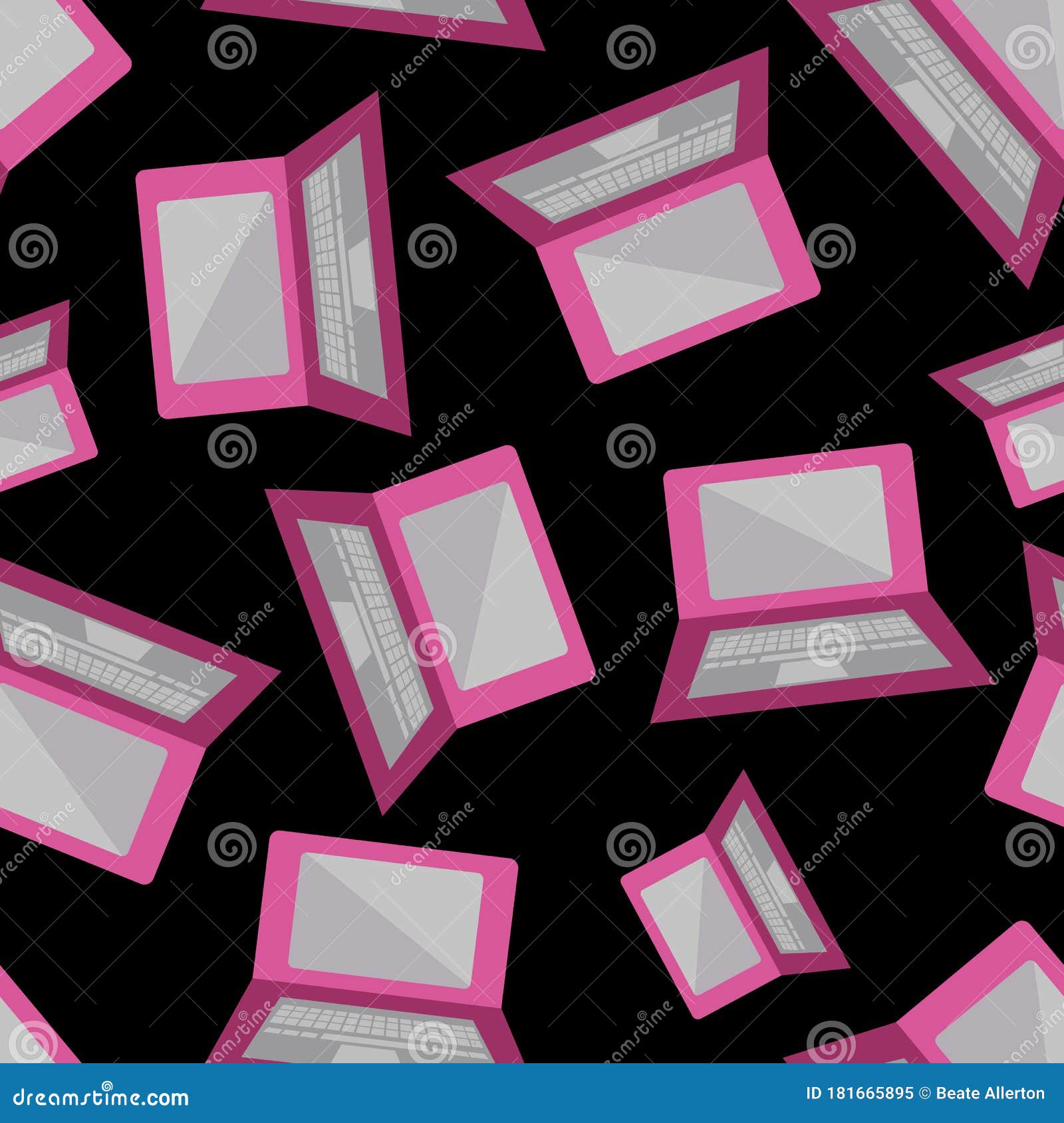Vector Cartoon Laptop Seamless Pattern Background. Pink Computers on ...