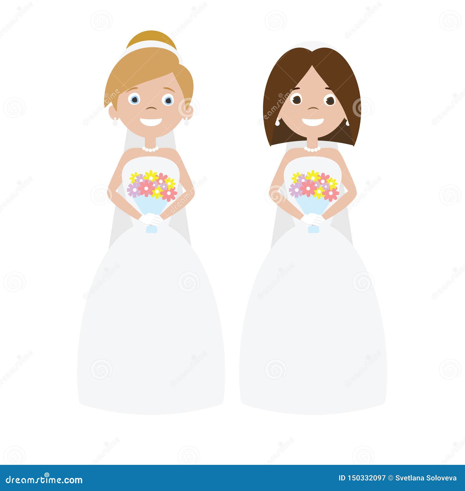 Cartoon Lesbian Women Couple Kissing And Loving Vector Illustration