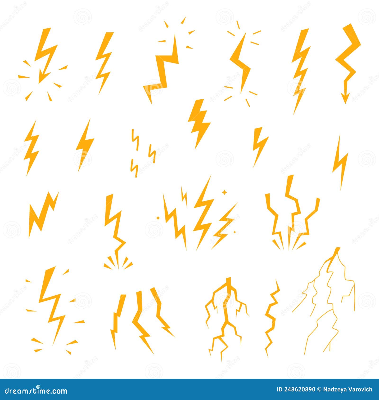 Vector Cartoon Lightnings and Thunder Icon Set Flat Design Isolated ...