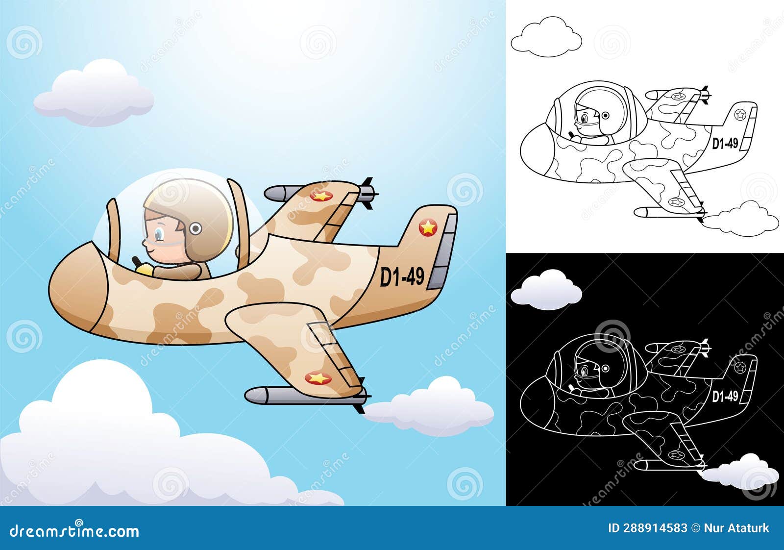 Vector Cartoon of Little Boy on Fighter Jet Plane Stock Vector ...