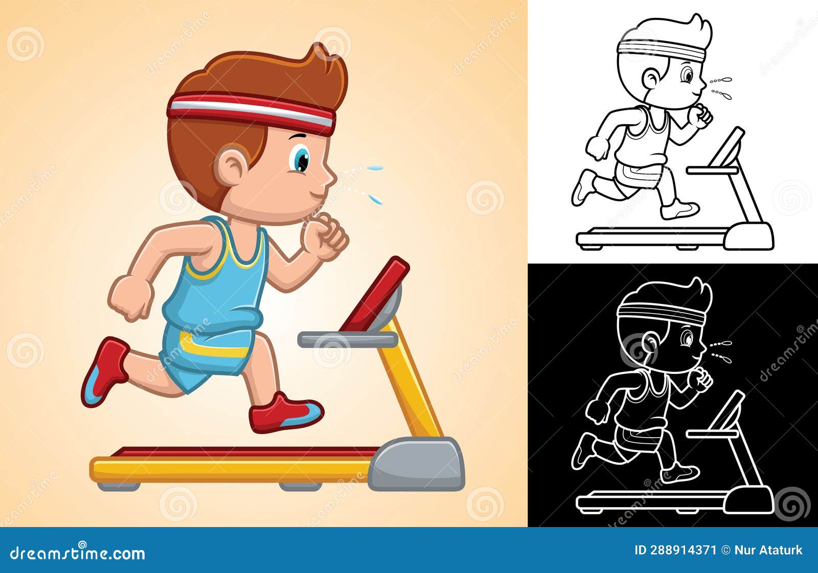 Vector Cartoon of Little Boy Running on Treadmill Stock Vector ...