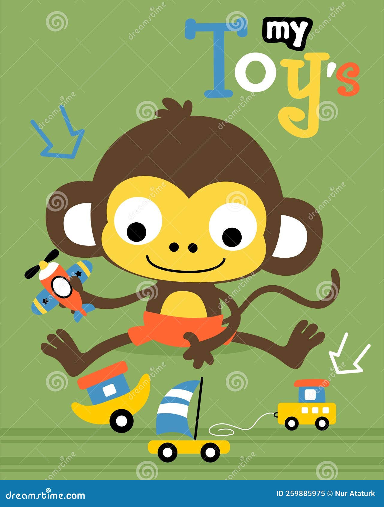 Vector Cartoon of Little Monkey with it Toys Stock Vector ...