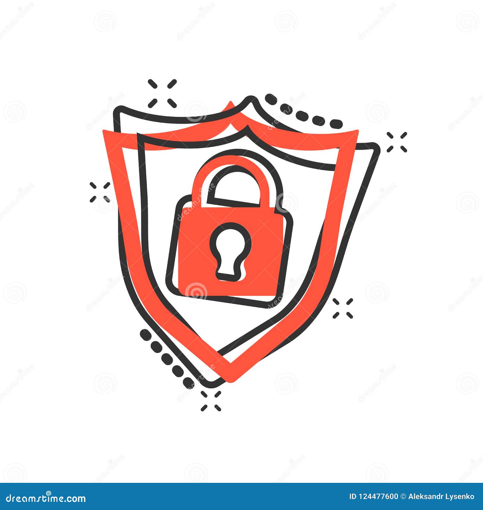 Vector Cartoon Lock with Shield Security Icon in Comic Style. Pa Stock ...