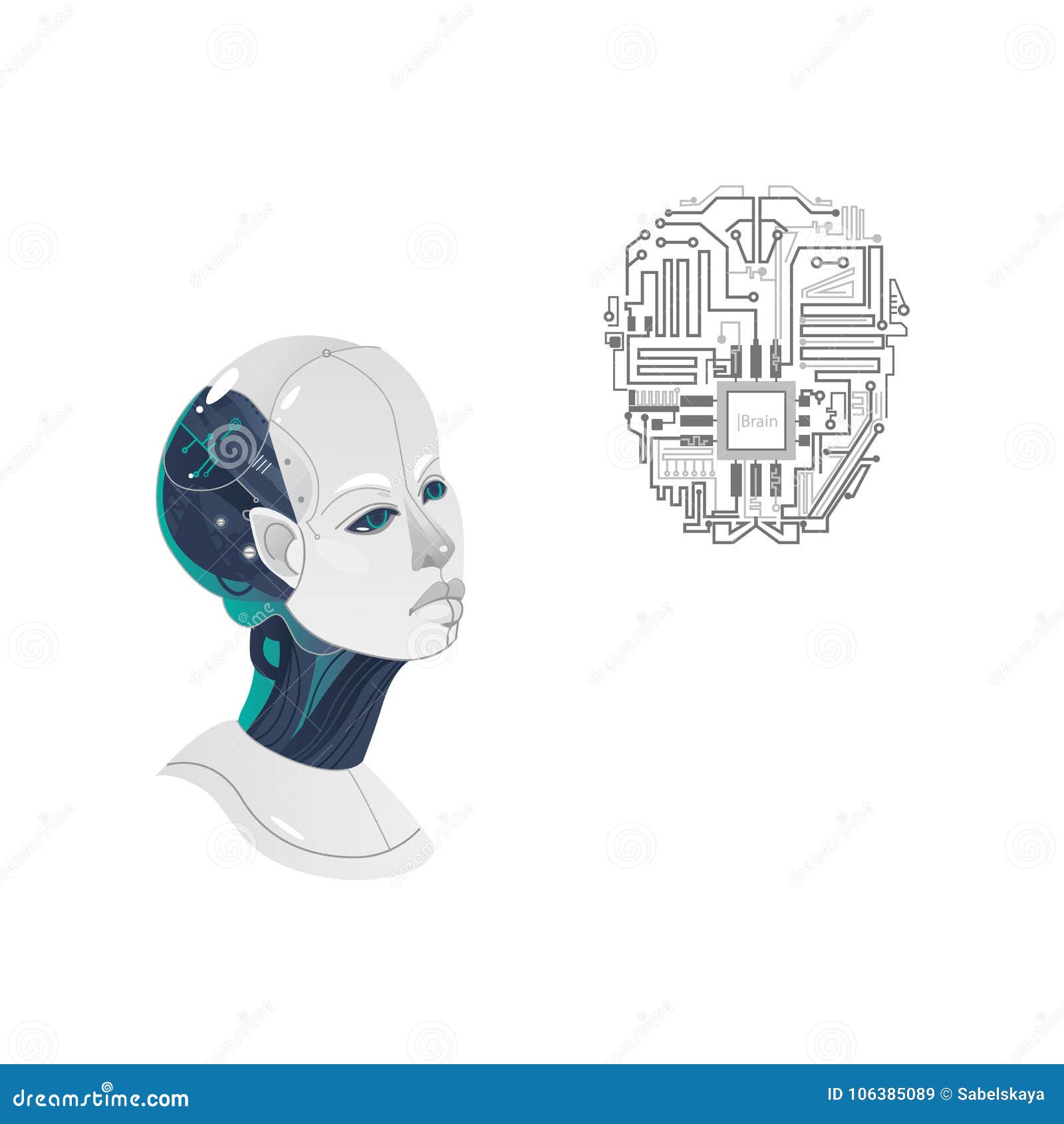 Vector Cartoon Man Cyborg Head, Microchip Icon Stock Vector ...