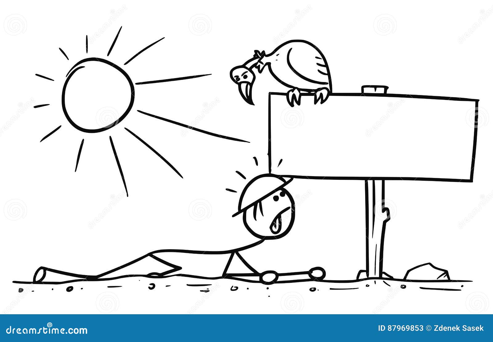 Vector Cartoon of Man Crawling in the Desert Found a Empty Text Stock ...