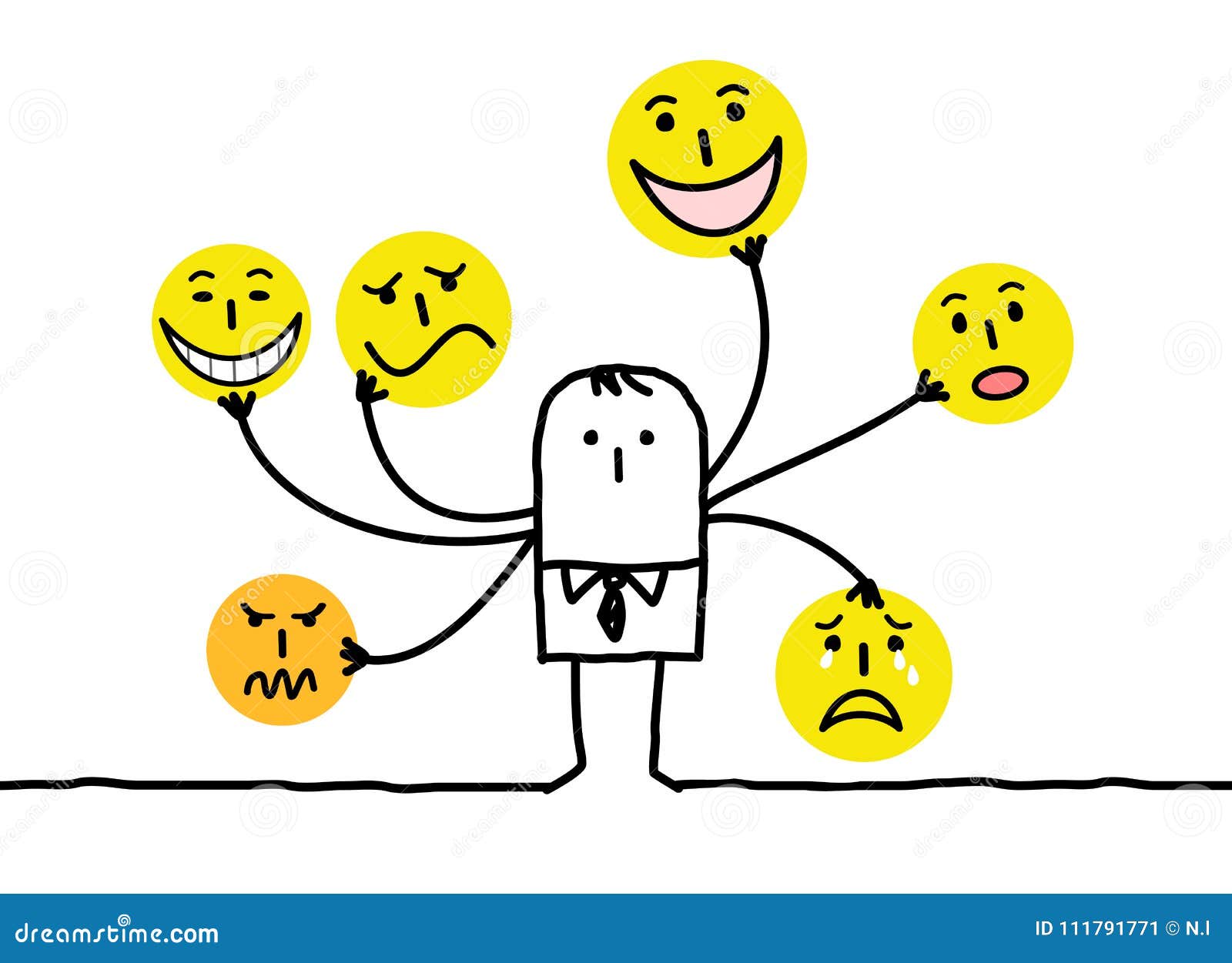 Cartoon Man with Multi Emoticon Faces Stock Vector - Illustration of ...
