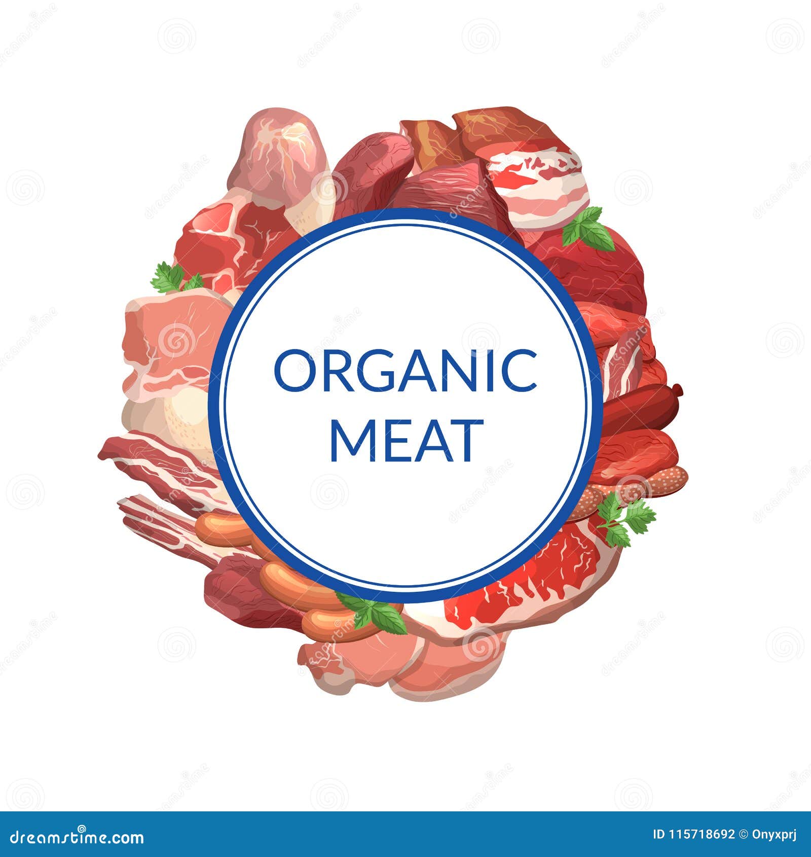 Vector Cartoon Meat Elements Under Circle with Place for Text ...
