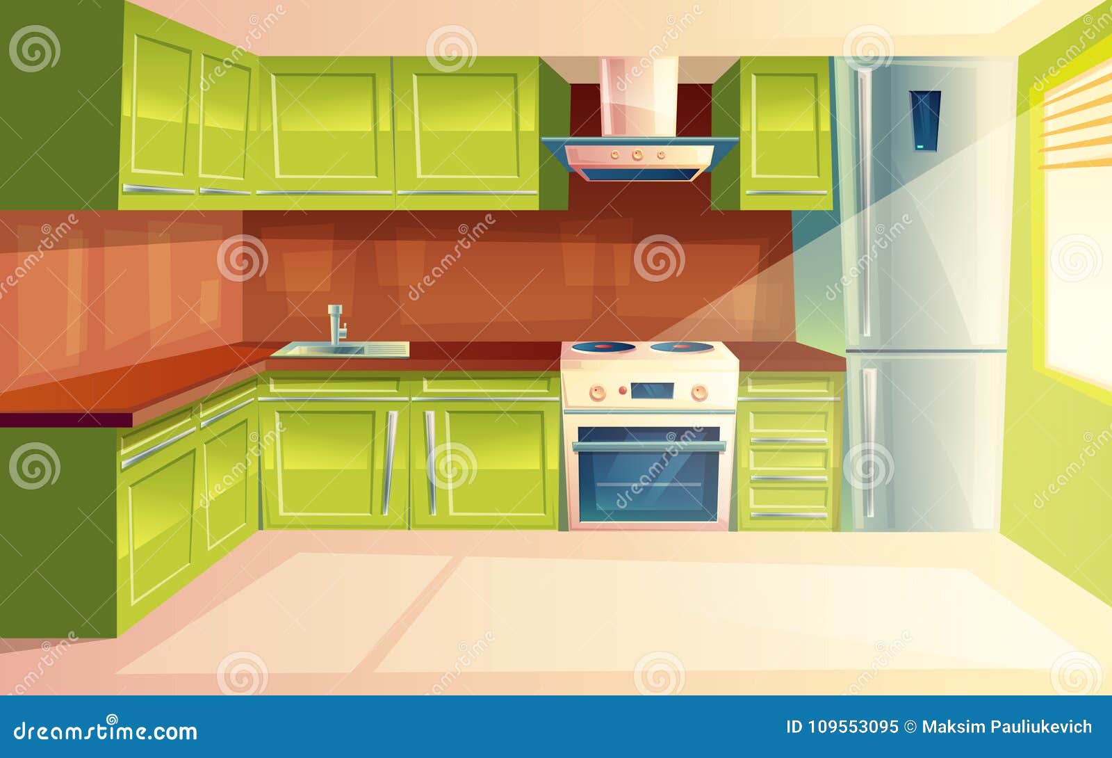 Vector Cartoon Modern Kitchen Interior Background | CartoonDealer.com ...