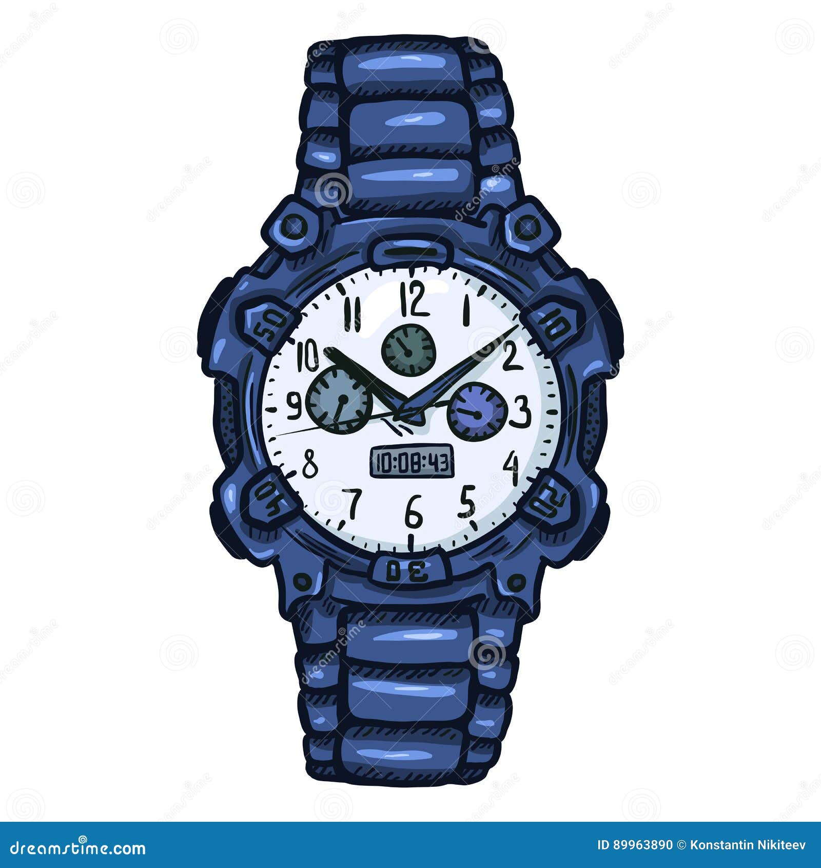 Vector Cartoon Modern Mens Wrist Watch Stock Vector - Illustration of ...