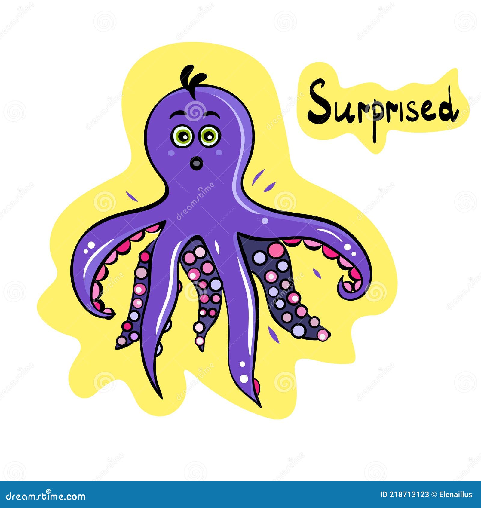 Vector Cartoon Octopus. Cartoon Surprised Face. Expressive Character ...