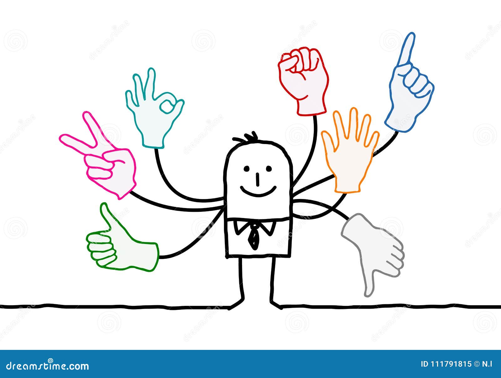 Cartoon Orator with Multi Hands Signs Stock Vector - Illustration of ...