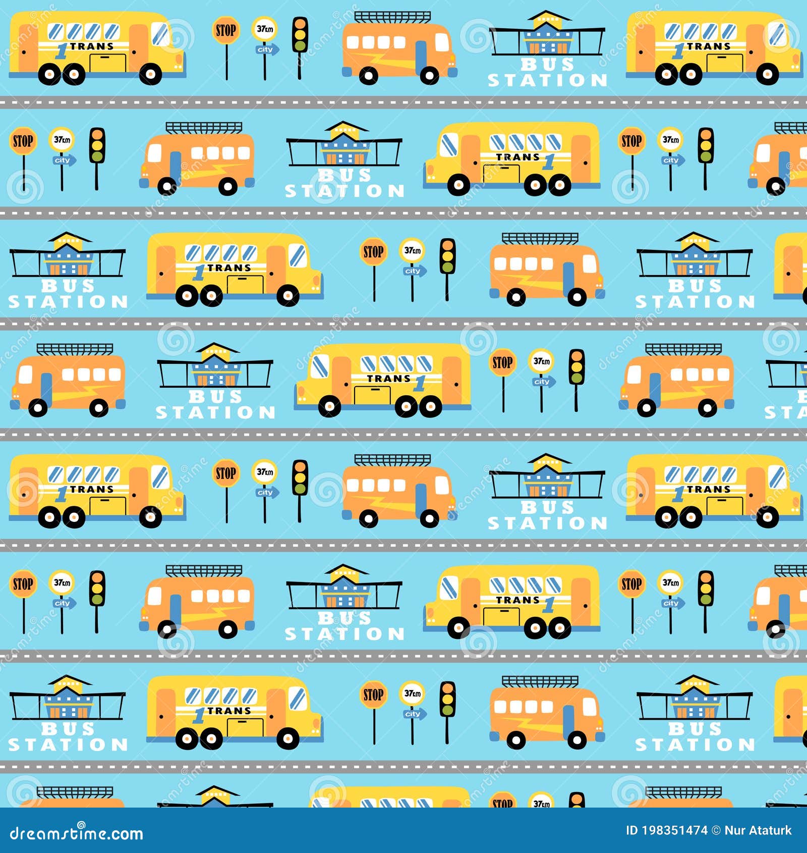 Vector Cartoon Pattern with Buses Stock Vector - Illustration of ...