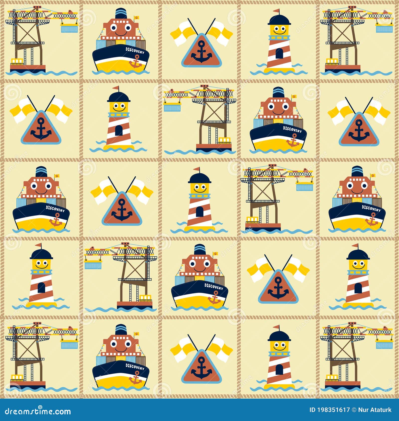 Vector Pattern with Port Theme Cartoon Stock Vector - Illustration of ...