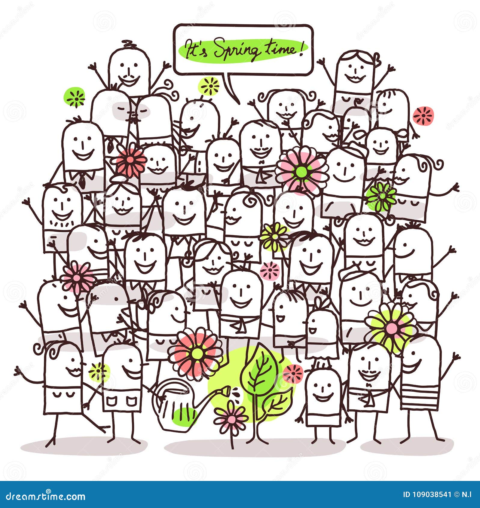 Cartoon People and Spring Time Stock Vector - Illustration of card ...