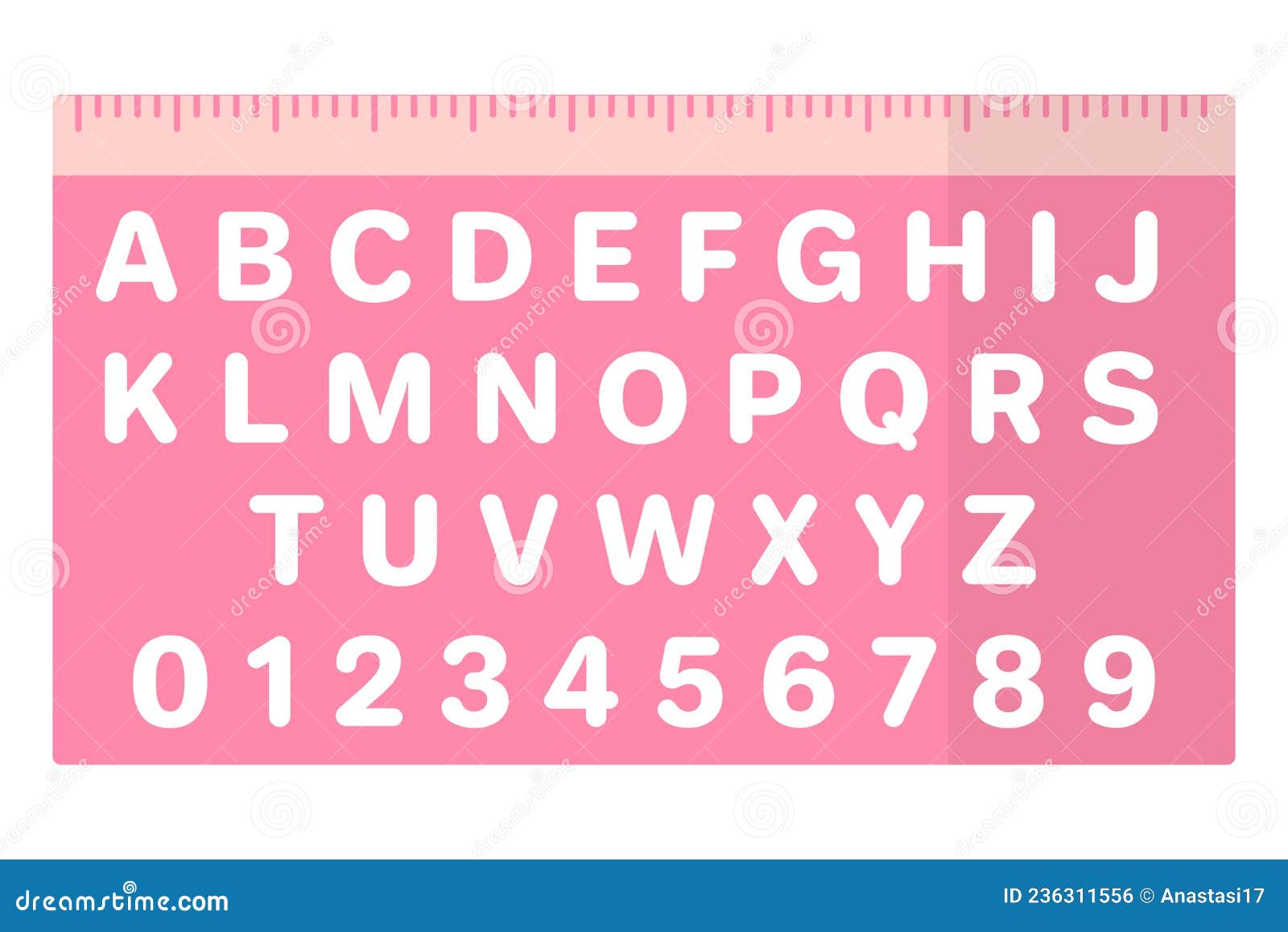 Vector Cartoon Pink Rectangular Ruler With Alphabet | CartoonDealer.com ...