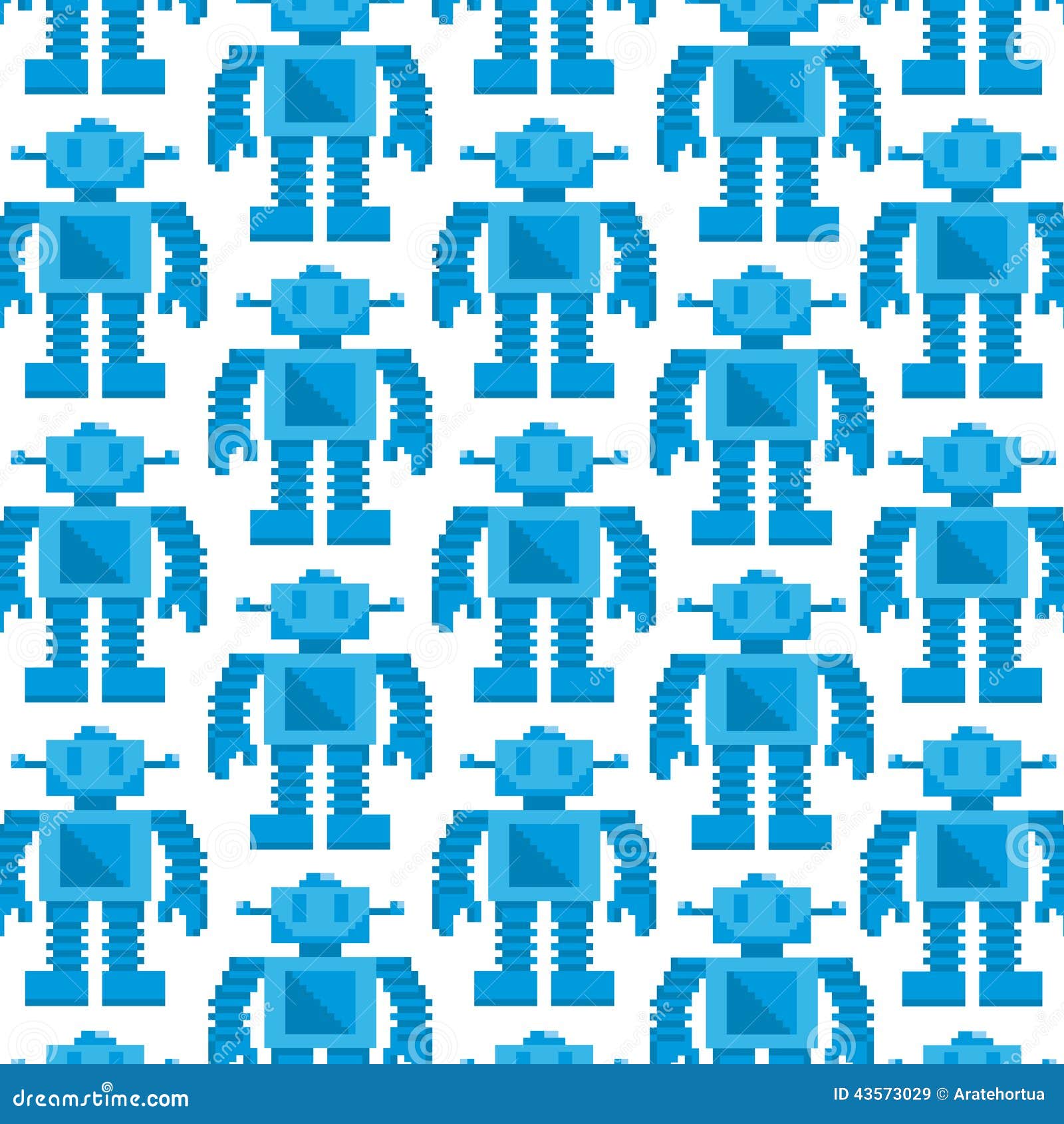 Vector Cartoon Pixel Art Blue Robot Background Stock Illustration ...