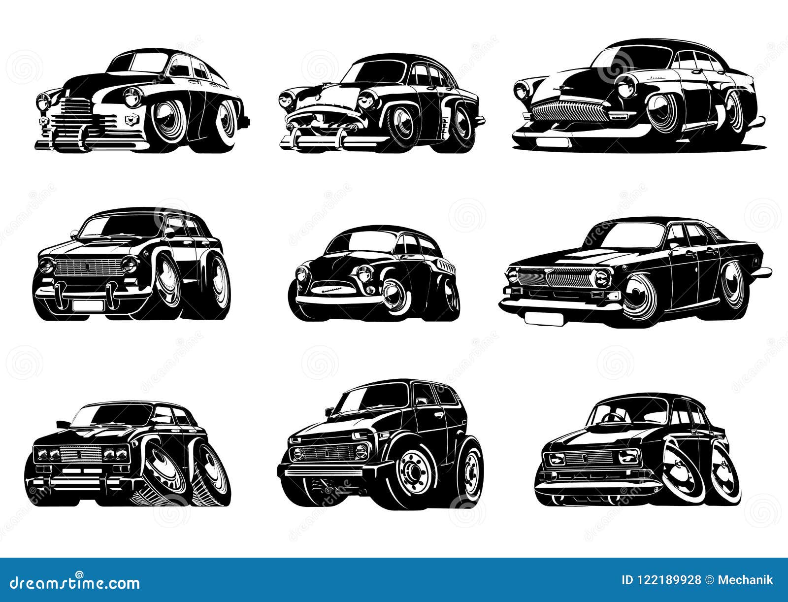Vector Cartoon Retro Cars Collection Stock Vector - Illustration of ...