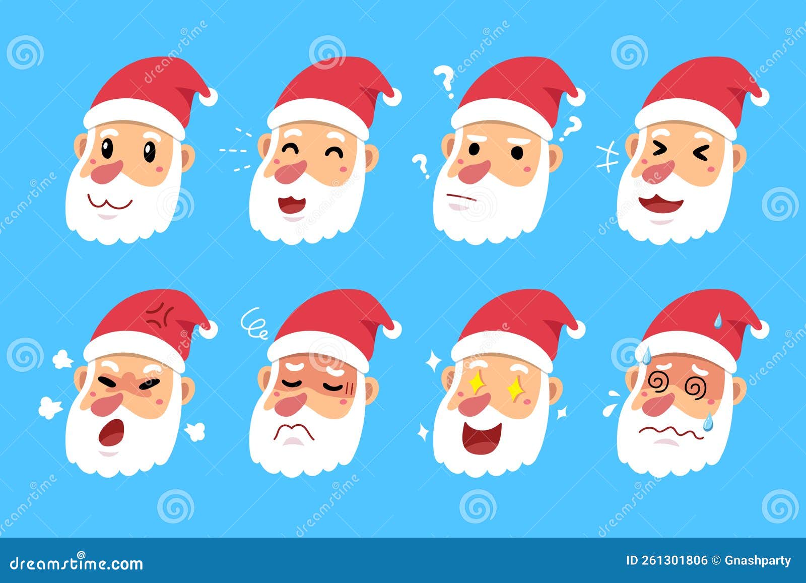 Vector Cartoon Santa Claus Faces Showing Different Emotions Stock ...