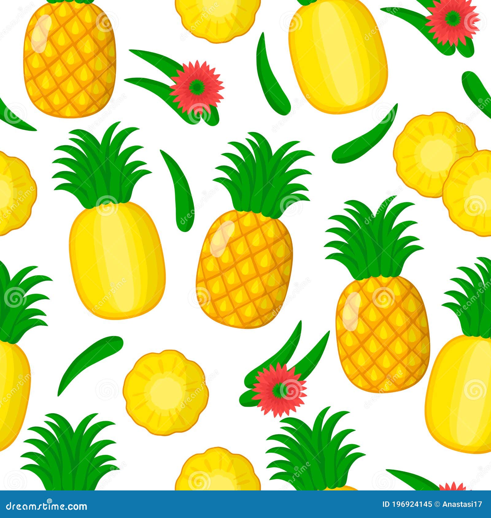 Vector Cartoon Seamless Pattern with Ananas Comosus or Pineapple Exotic ...