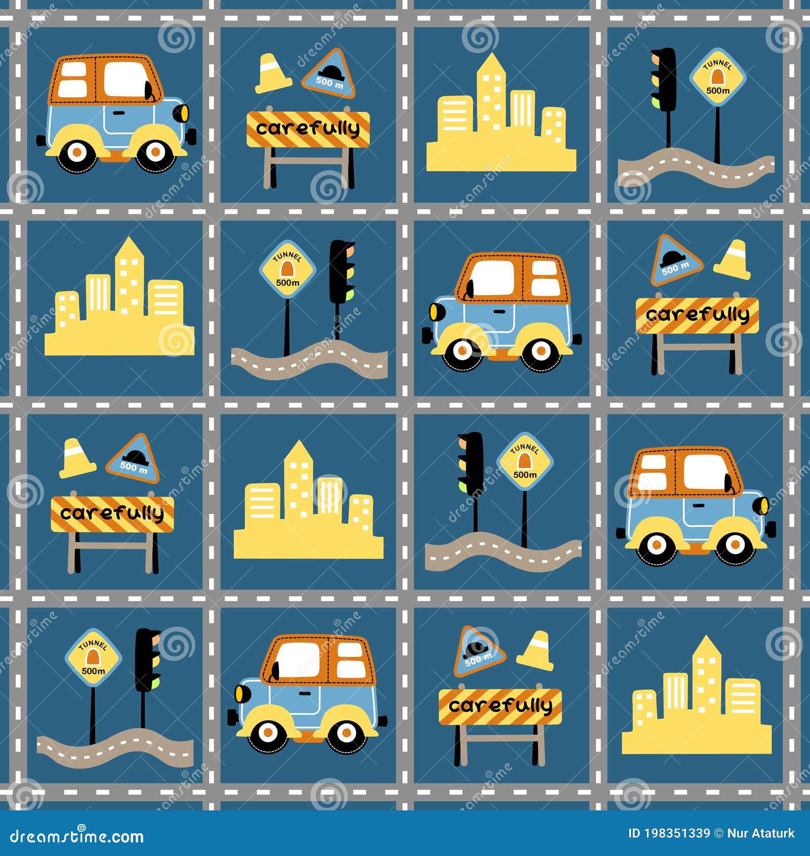 Vector Seamless Pattern with Traffic Theme Cartoon Stock Vector ...