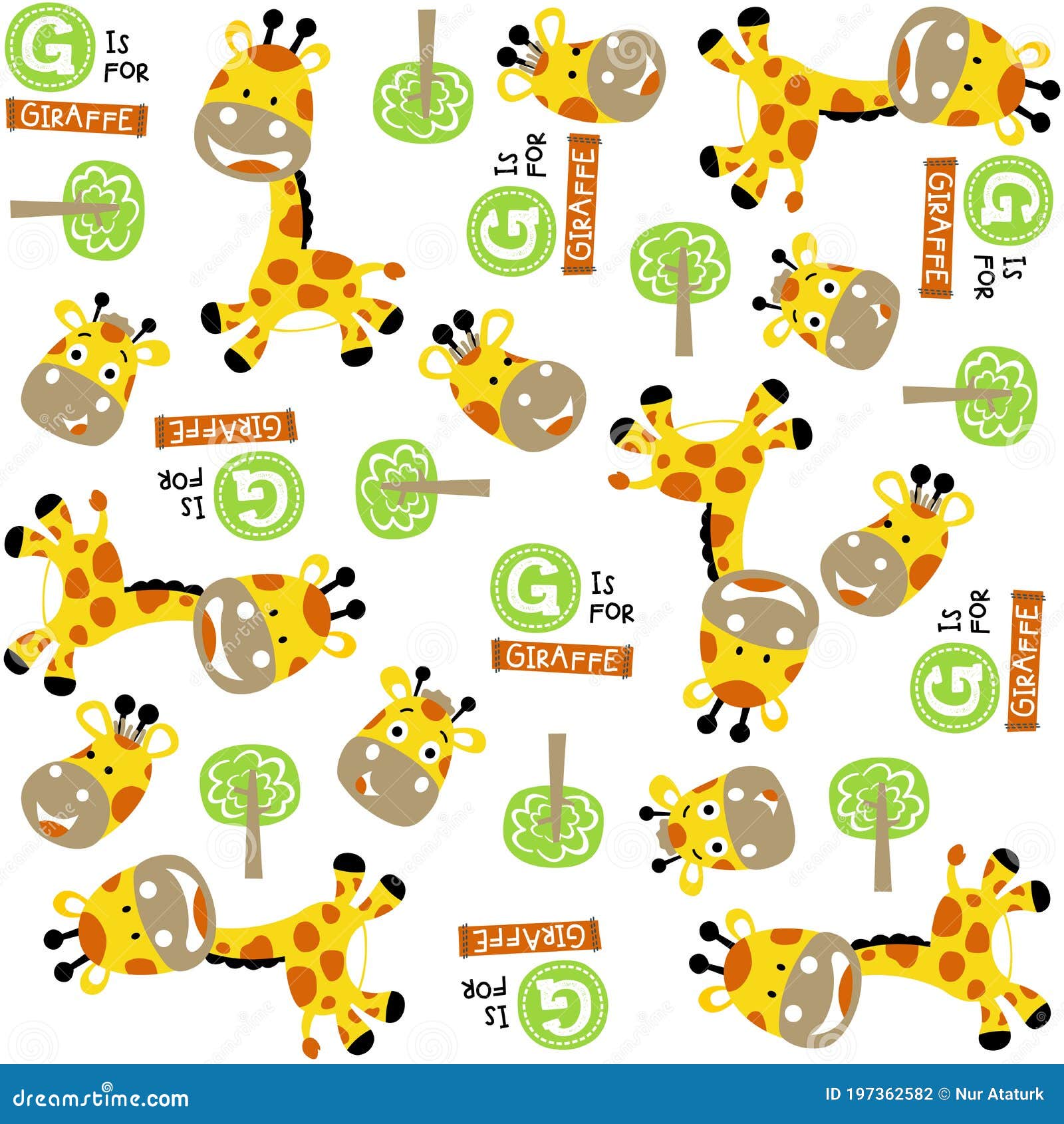 Vector Seamless Pattern with Giraffe Cartoon Stock Vector ...