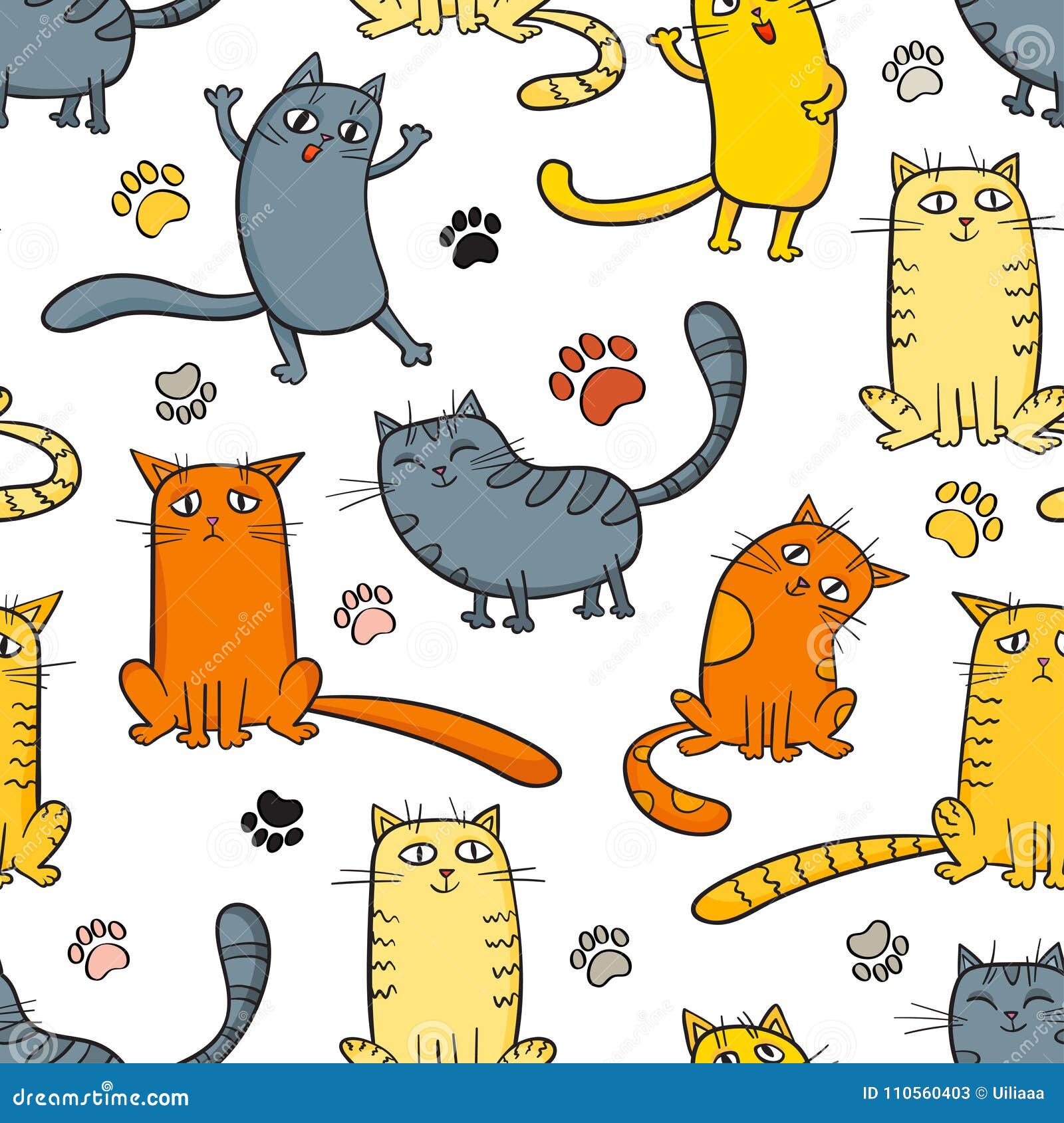 Vector Cartoon Seamless Pattern with Cute Cats Stock Vector ...