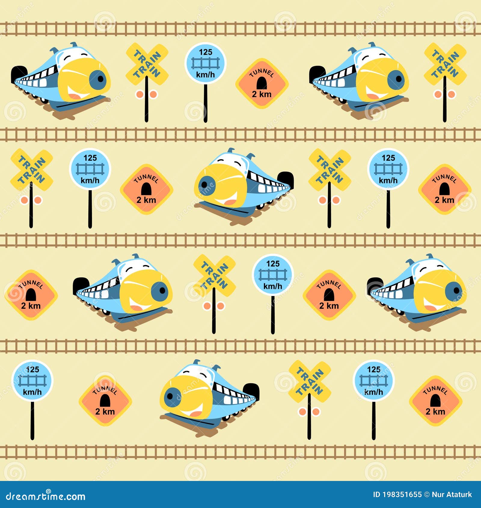 Seamless Pattern with Funny Train Cartoon Stock Vector - Illustration ...