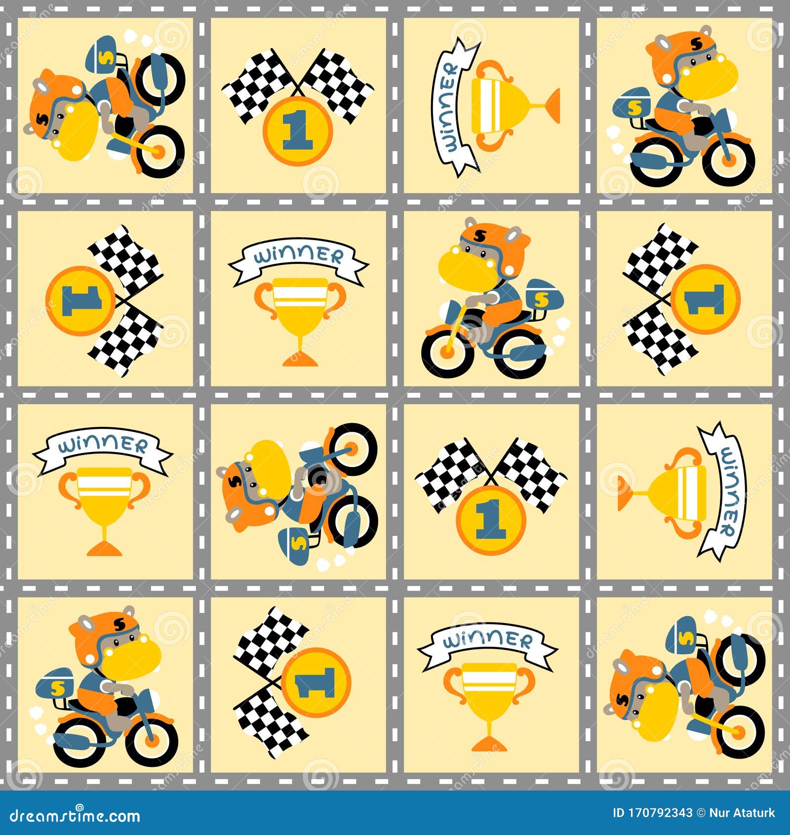 Seamless Pattern of Motorcycle Racing Theme Cartoon Stock Vector ...