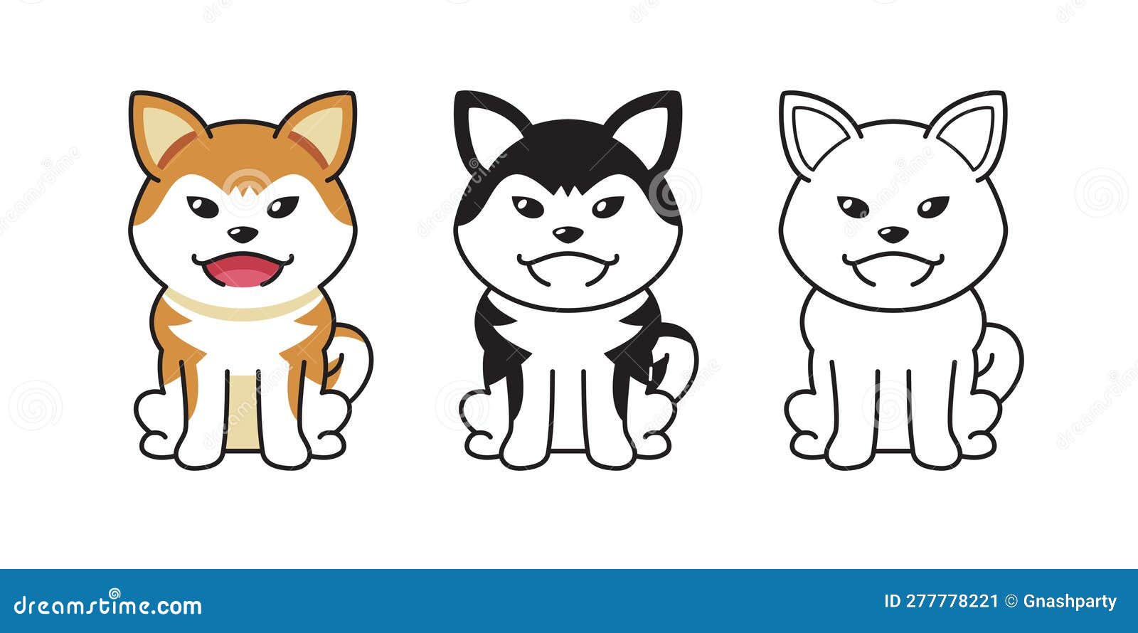 Vector Cartoon Set of Akita Inu Dog Stock Vector - Illustration of ...