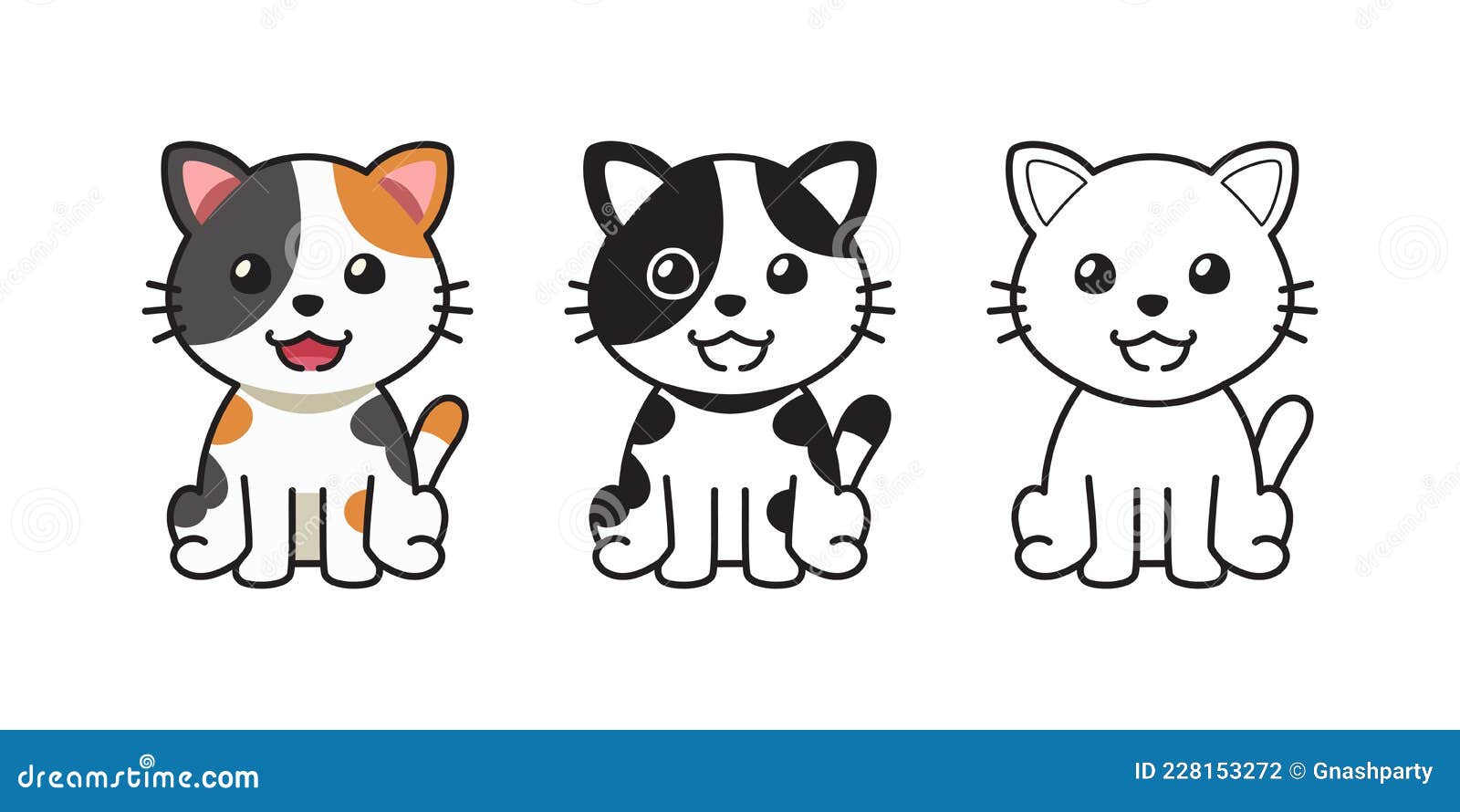 Vector Cartoon Set of Calico Cat Stock Vector - Illustration of canine ...