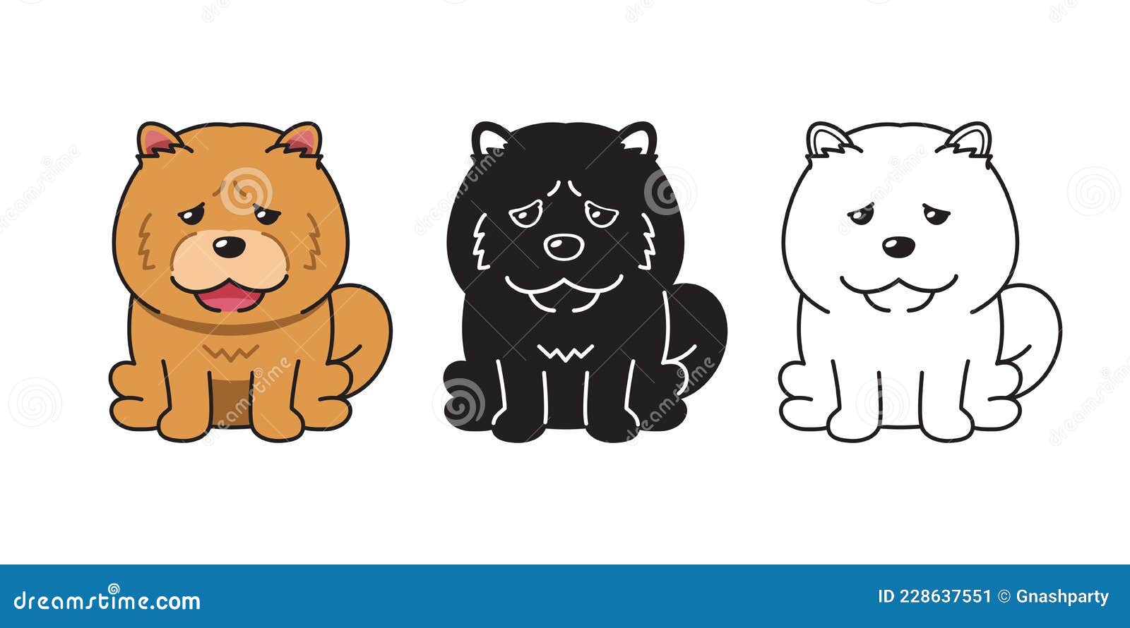 Cute Chao Chao Dog For Design Element And Coloring Book Page For Adult ...