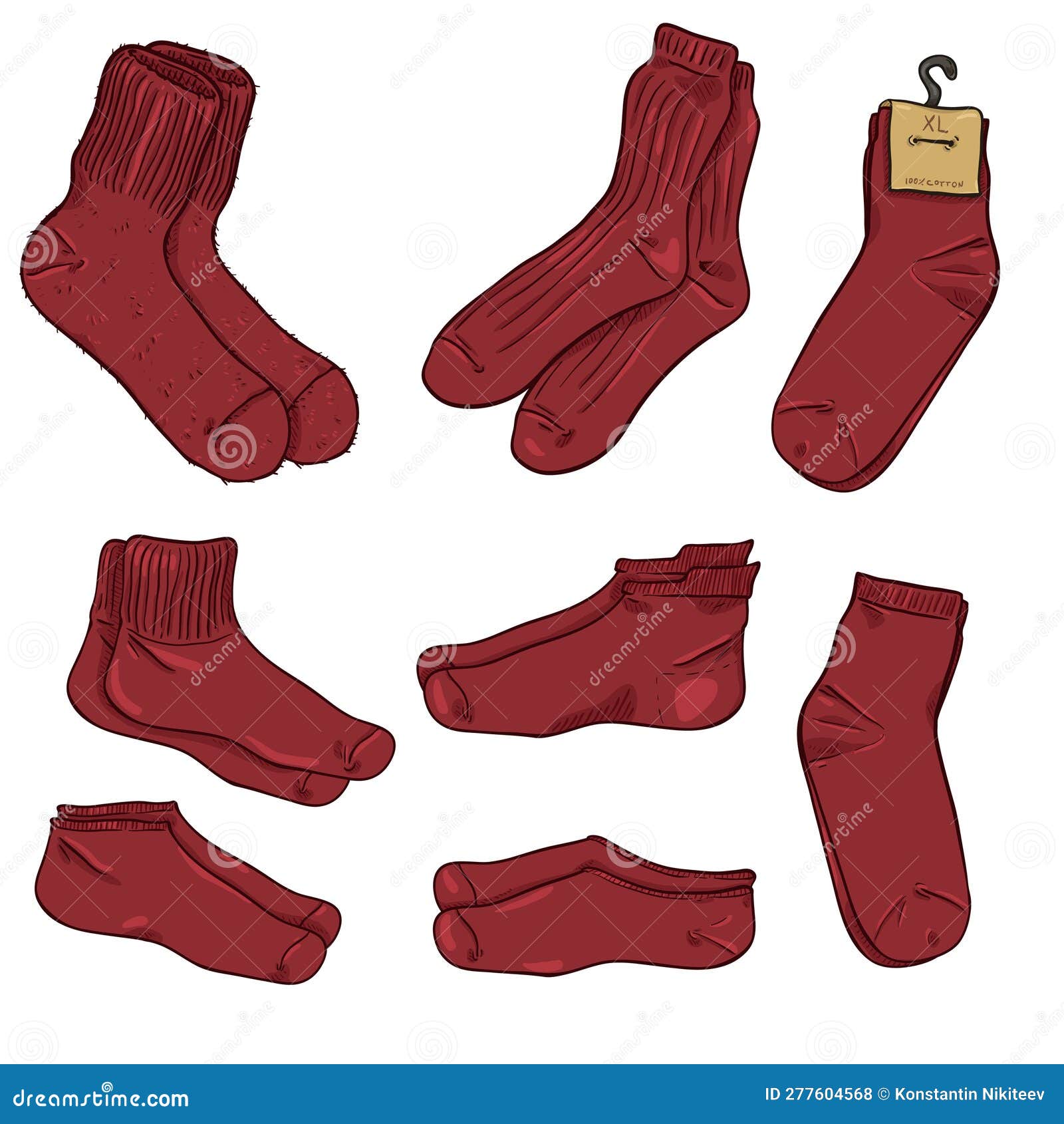 Vector Cartoon Set of Different Style Socks. Red Color Stock Vector ...