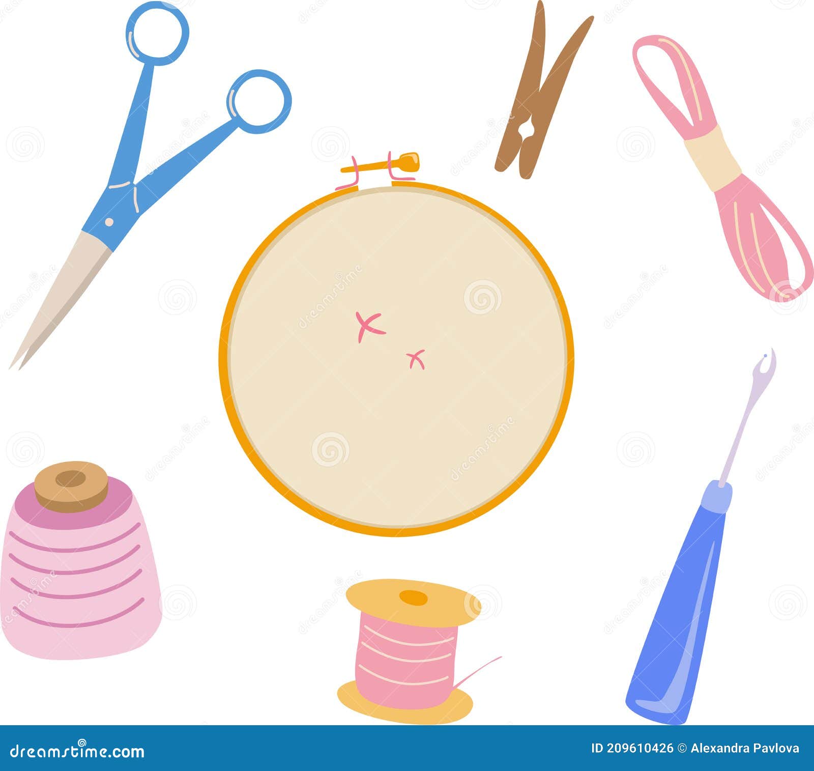 Vector Cartoon Set for Embroidery, Needlework. Various Embroidery Tools ...