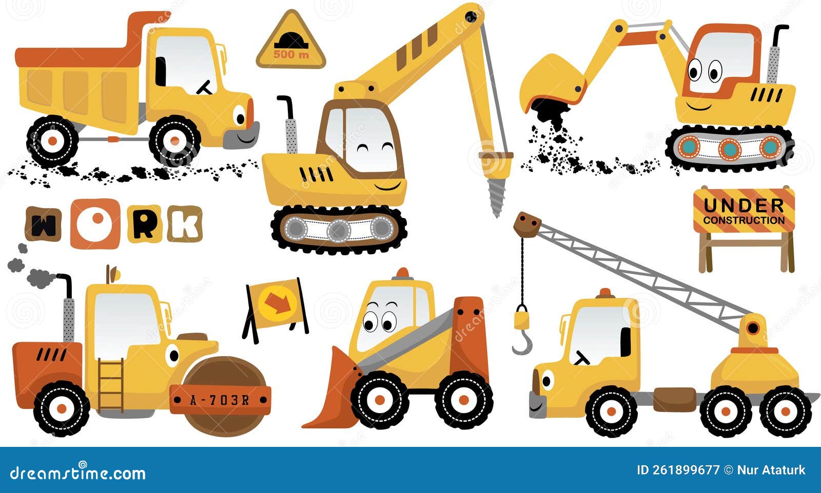 Vector Cartoon Set of Funny Construction Vehicles Stock Vector ...