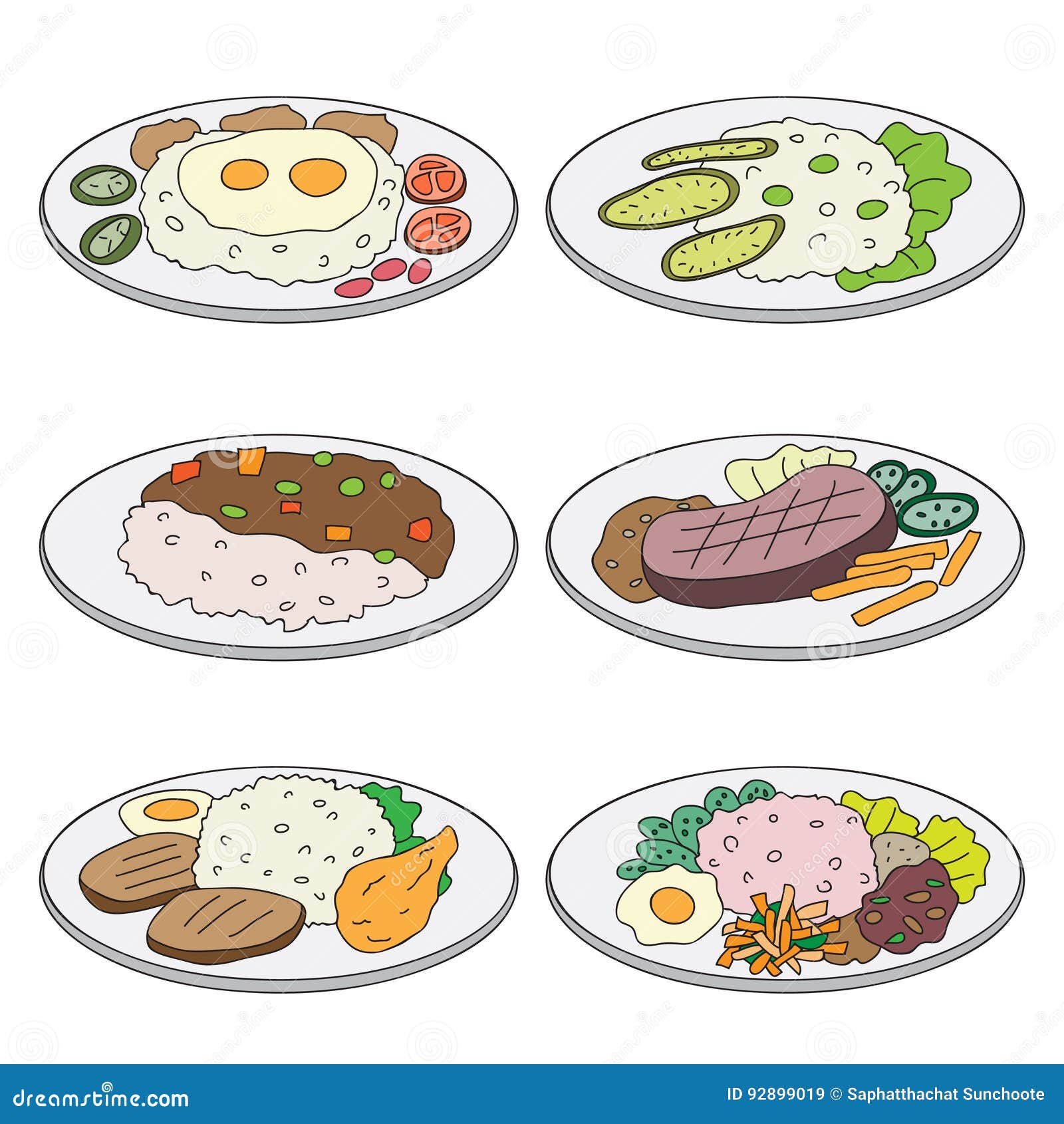 Vector cartoon set lunch stock vector. Illustration of cartoon - 92899019